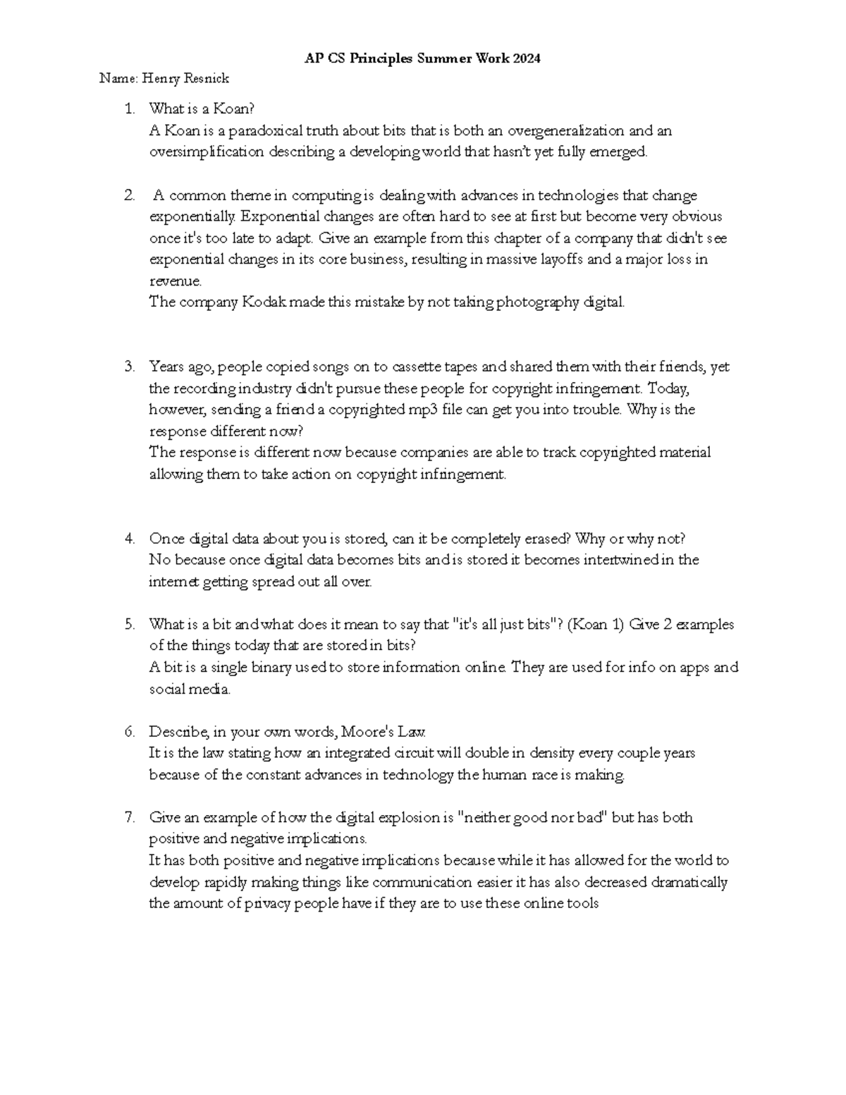 Copy of AP CSP Summer Work - Blown to Bits Chapter Reflection and ...