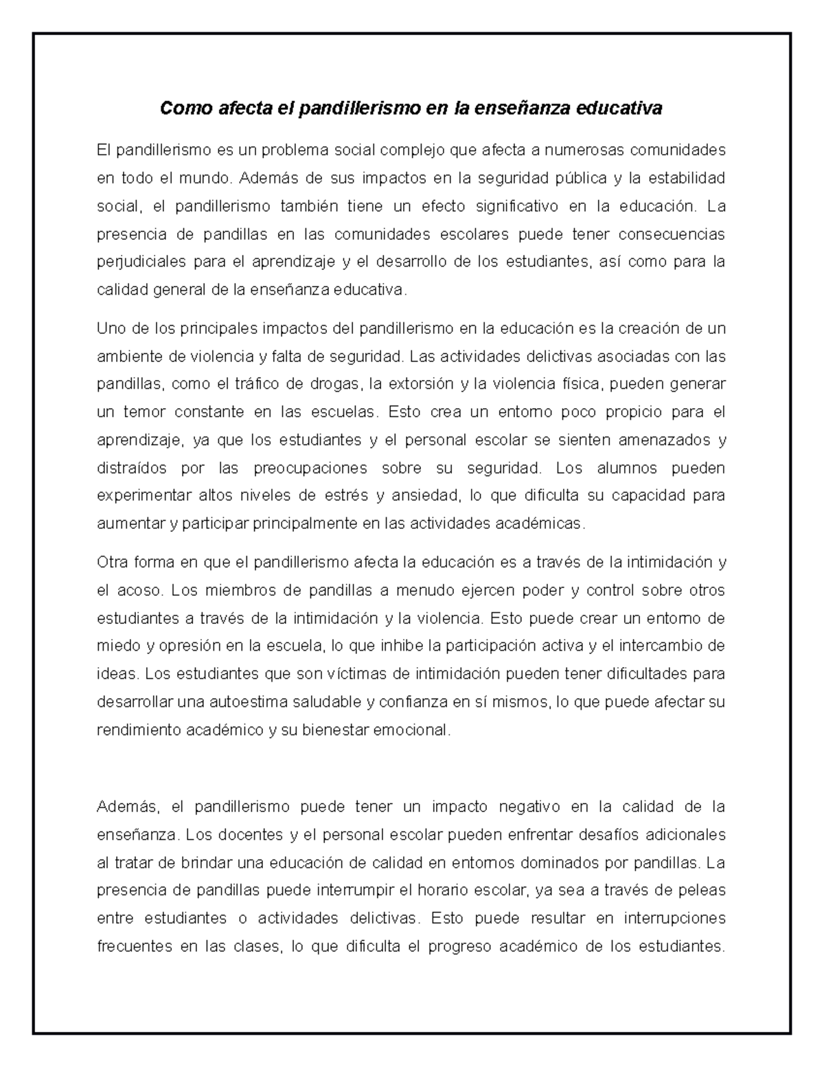 Como afecta el pandillerismo en la enseñanza educativa - Como afecta el ...