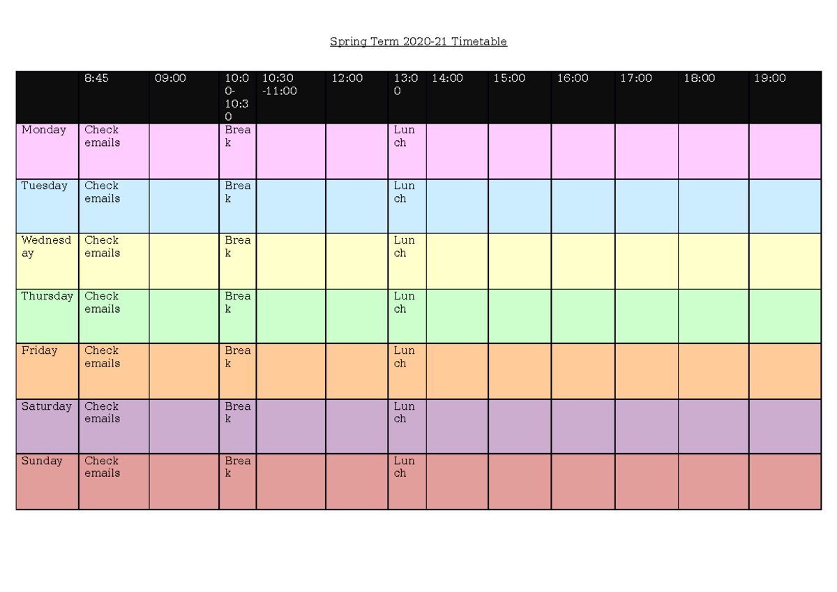 Springterm 2020-21 timetable - Spring Term 2020-21 Timetable 8:45 09:00 ...