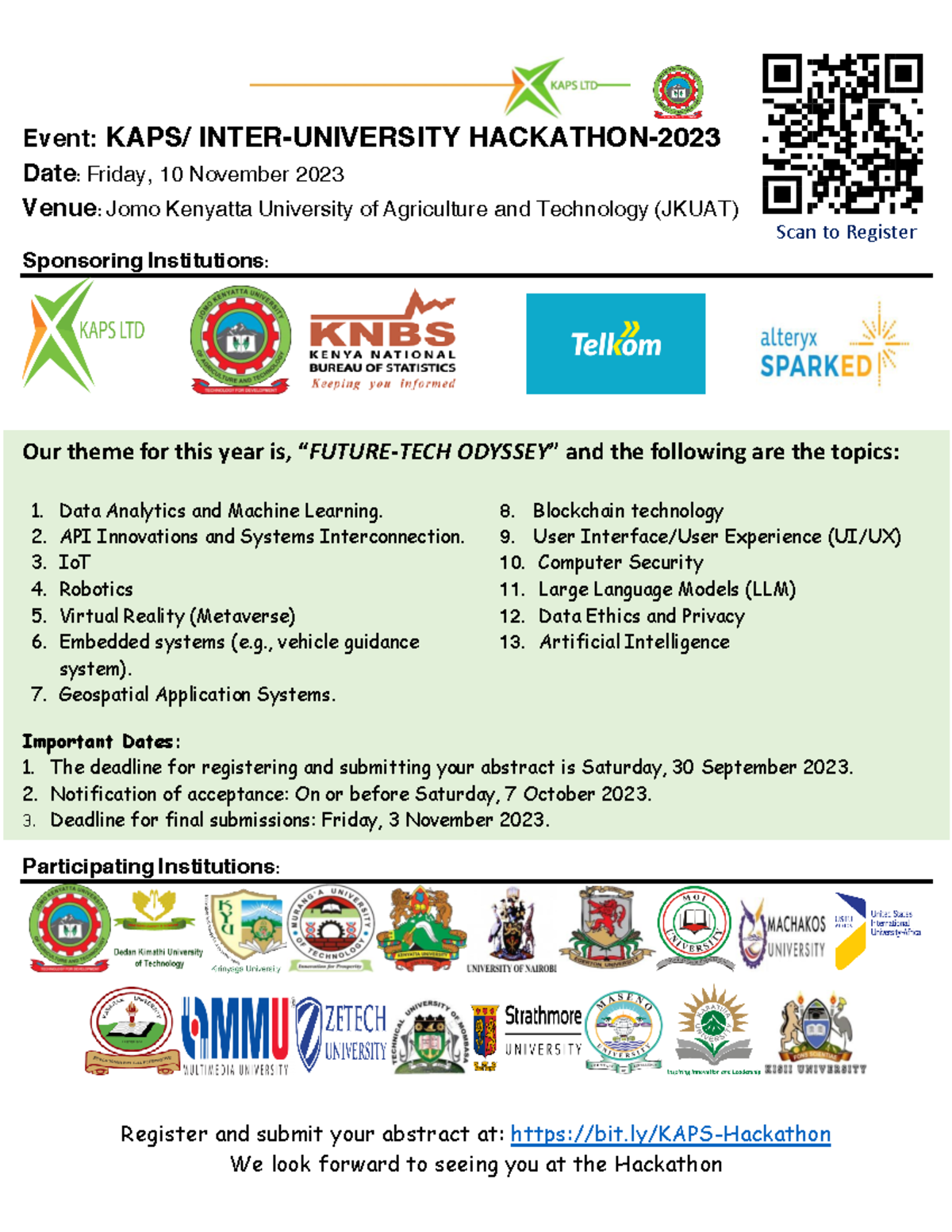 Hackathon Event Poster Ksu - Scan to Register Event: KAPS/ INTER ...