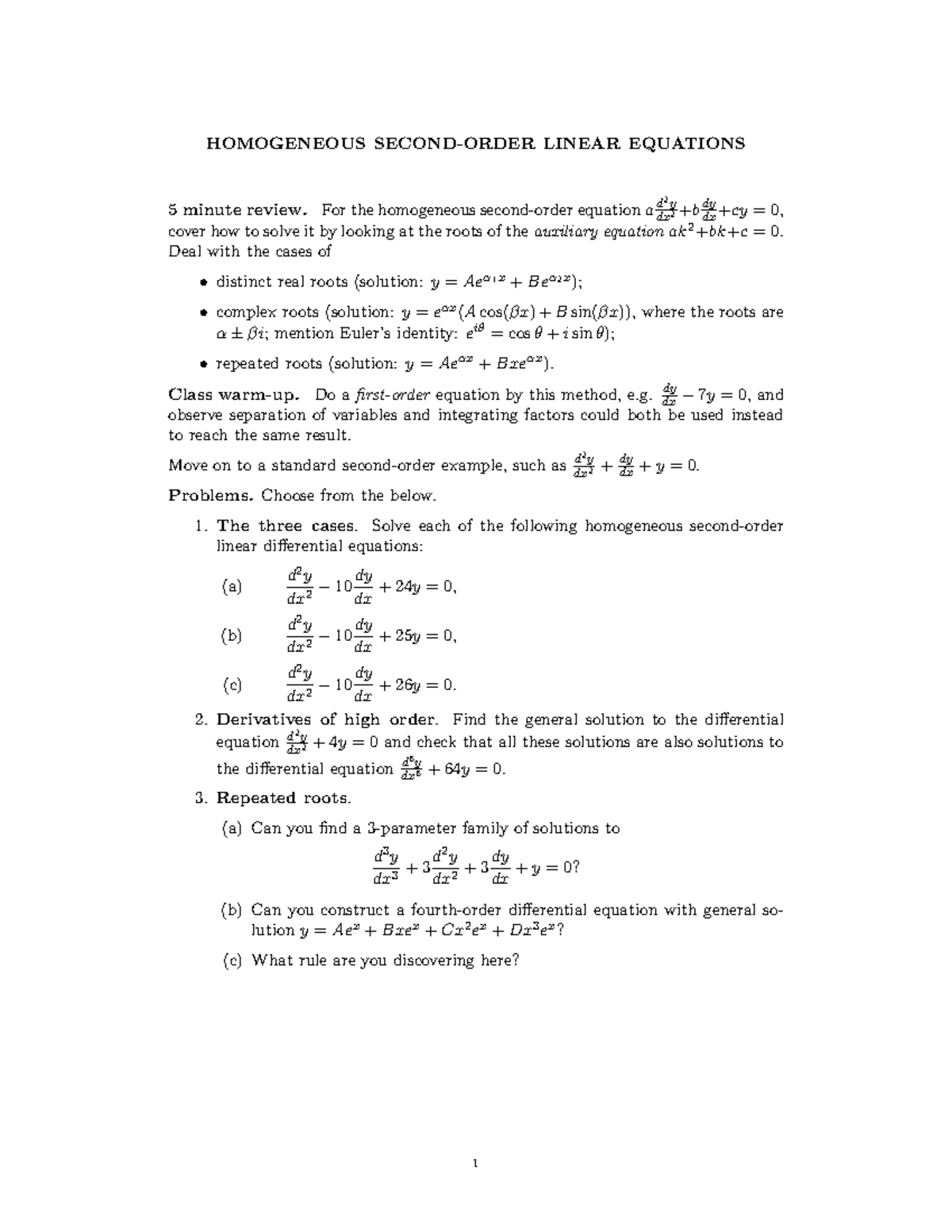Homogenous Second Order Linear Equations - HOMOGENEOUS SECOND-ORDER ...