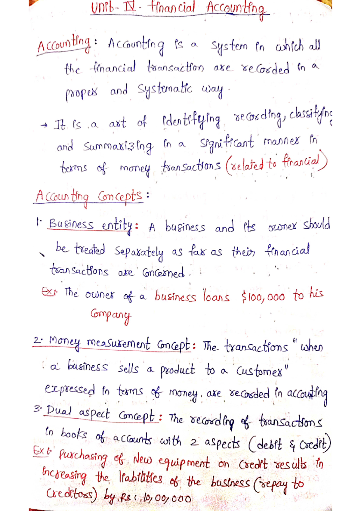BEFA UNIT 4 short cut pdf - IV. financial Accounting Accounting: Accounting is a system in which ...