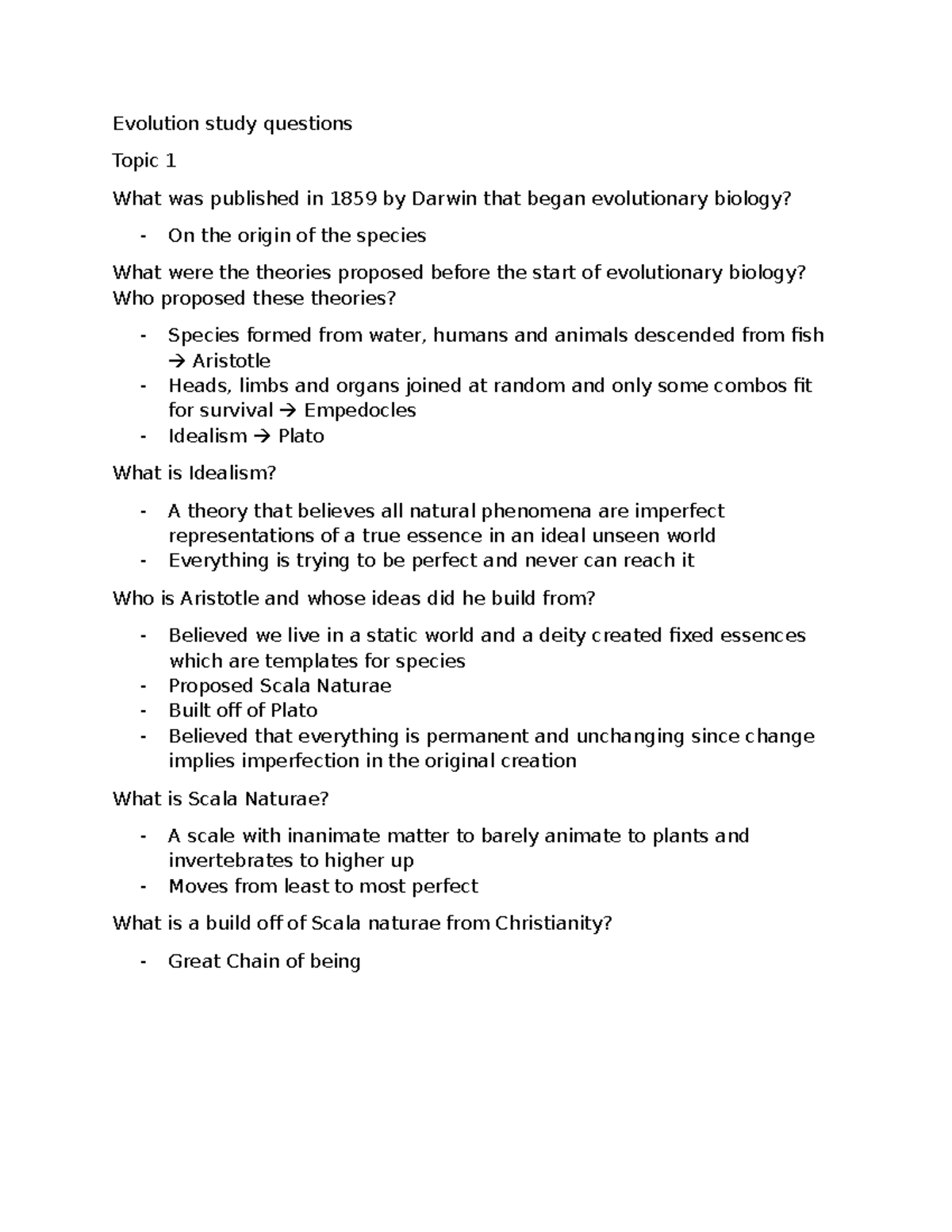 Evolution study questions topic 1-3 - Evolution study questions Topic 1 ...