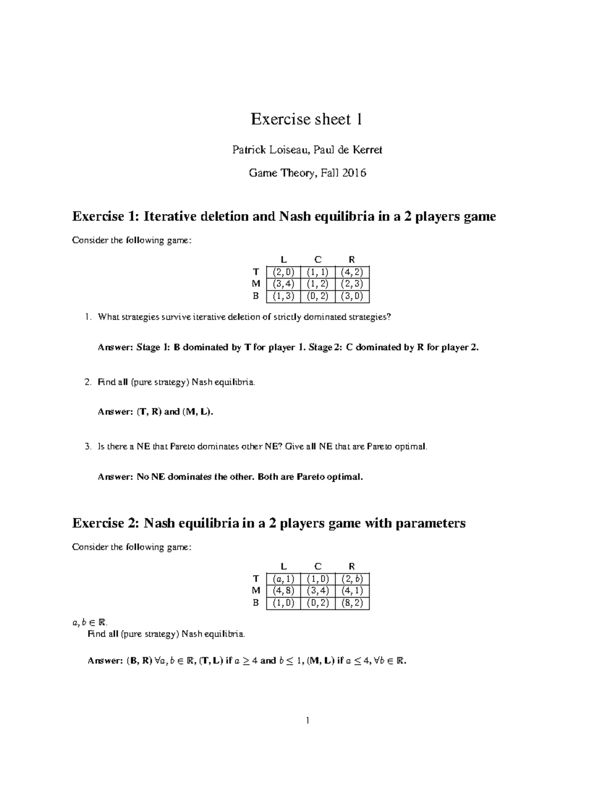 Exercise Sheet 1solutions - Exercise sheet 1 Patrick Loiseau, Paul de ...