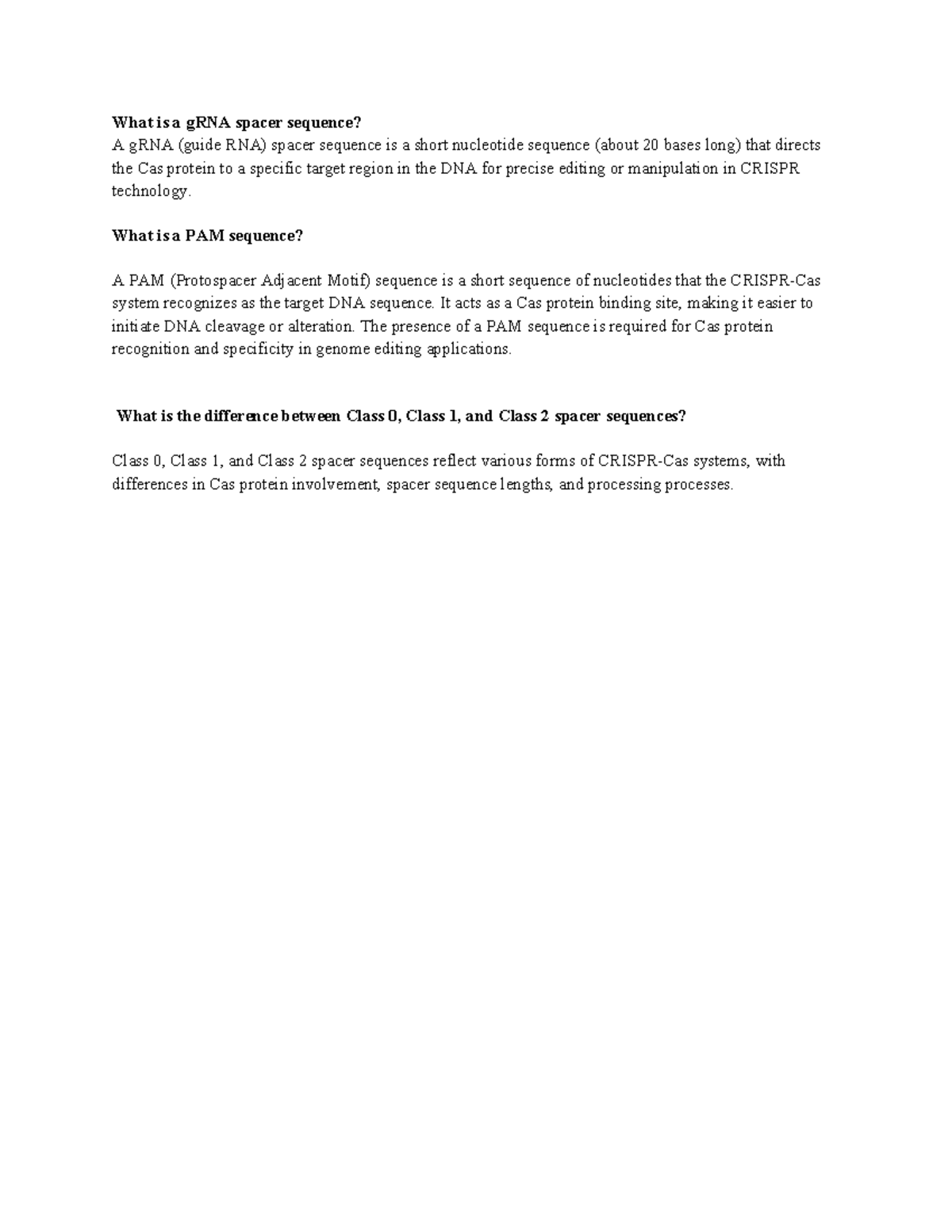 Lab questions 8 - lab answers - What is a gRNA spacer sequence? A gRNA ...