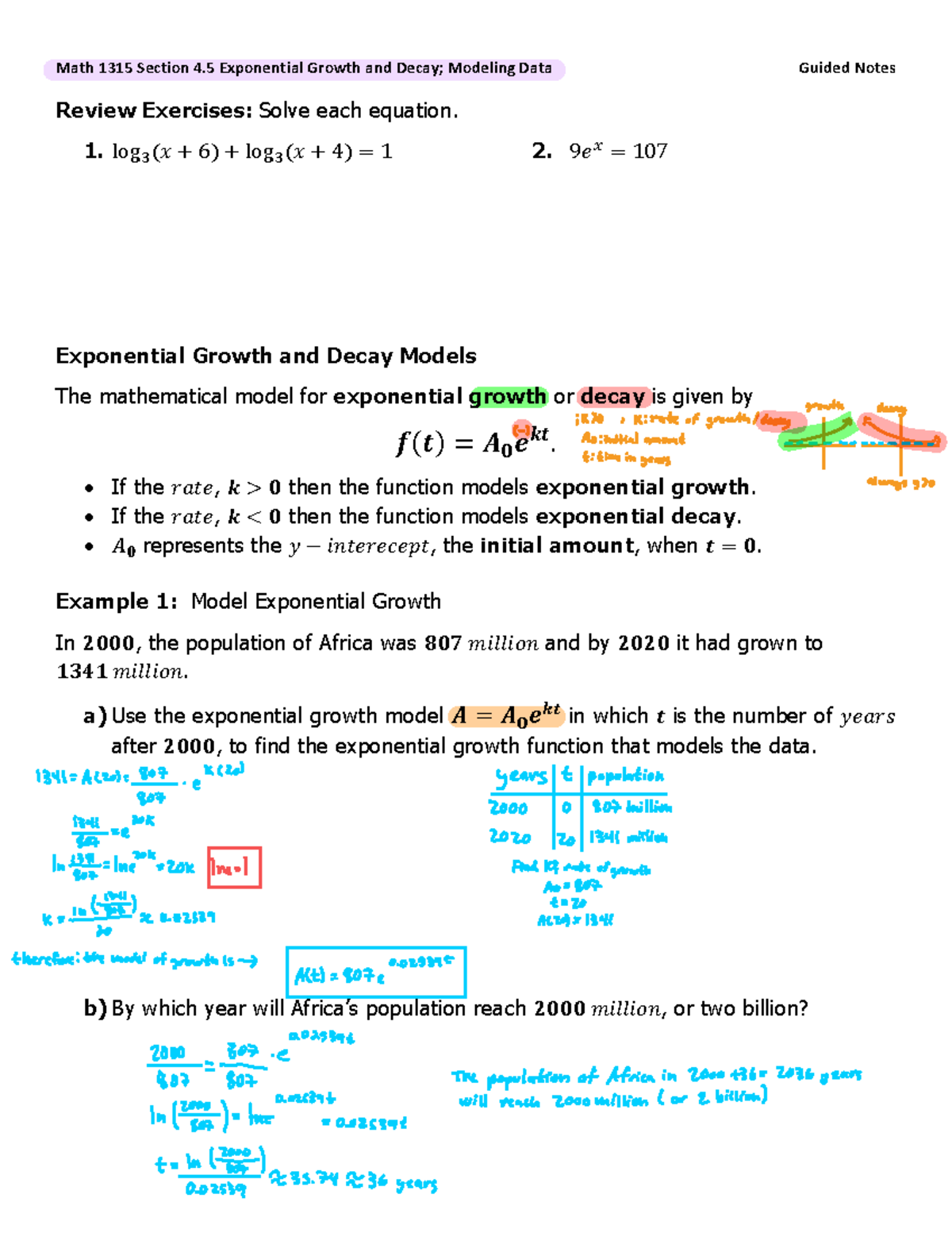 4.5 Exponential Growth and Decay; Modeling Data - 1. logଷ(𝑥𝑥 + 6 ...