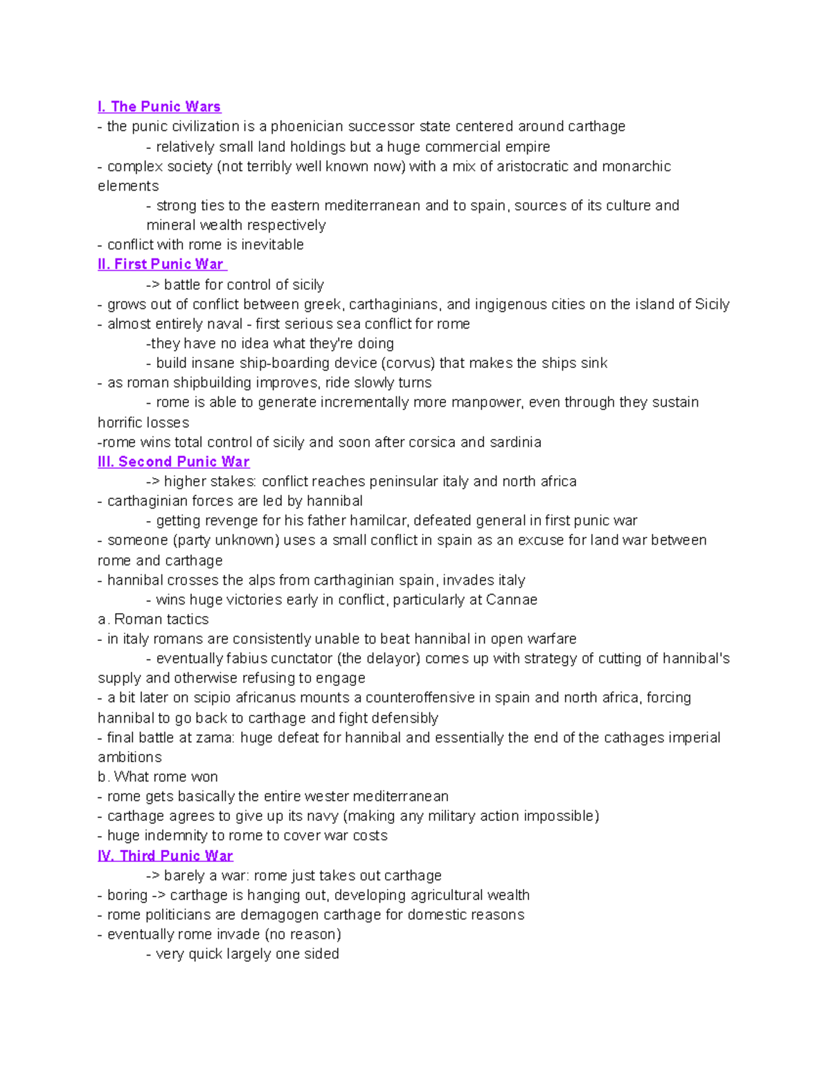 History week 4 - week 4 notes - I. The Punic Wars the punic ...