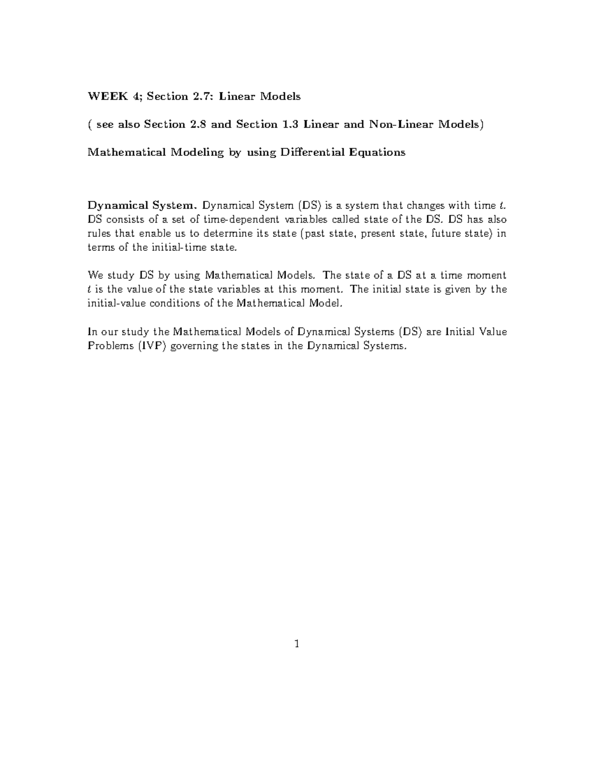 ENGR 213 - Lecture 04 - Linear and Non-linear Models - WEEK 4; Section 2: Linear Models ( see ...