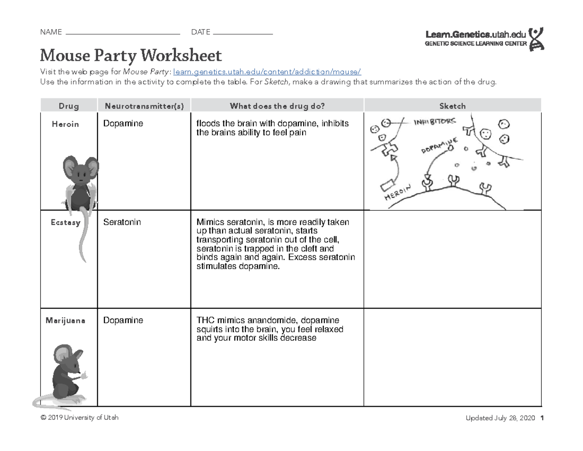Mouse-Party-Worksheet - © 2019 University of Utah Updated July 28, 2020 ...