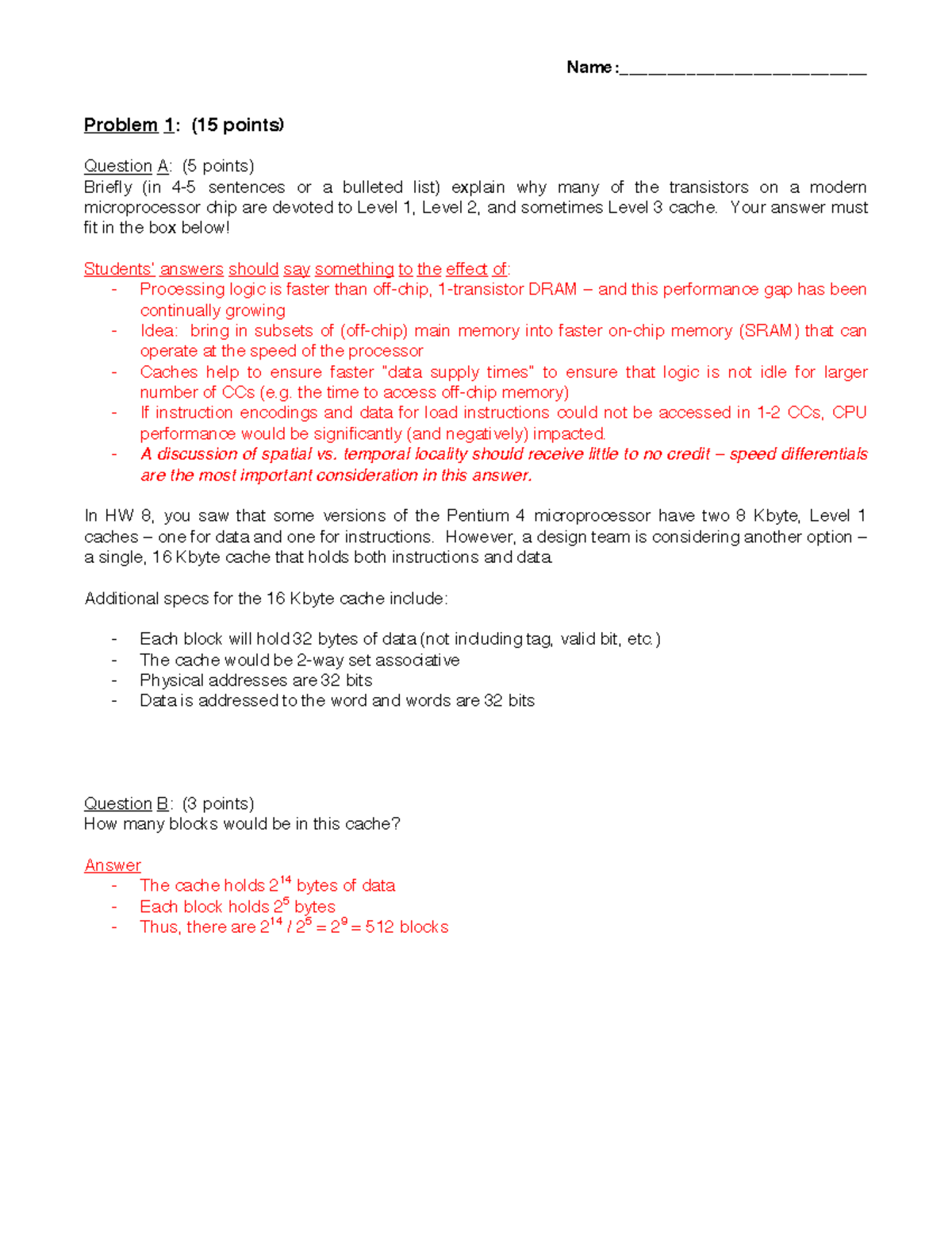 19 board - Computer Organisation resources - Problem 1: (15 points) Question A: (5 points ...