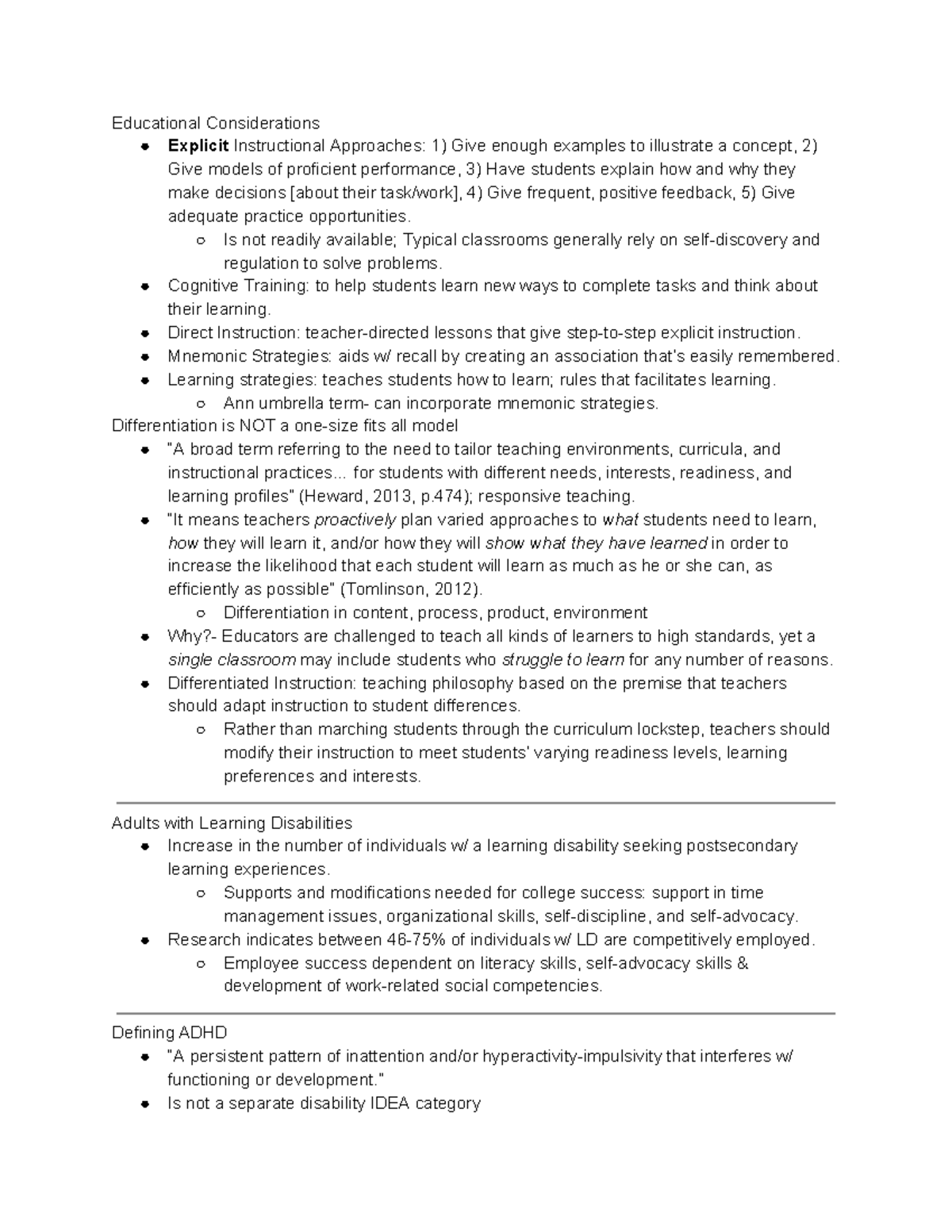 Learning Assessments Notes - Educational Considerations Explicit ...