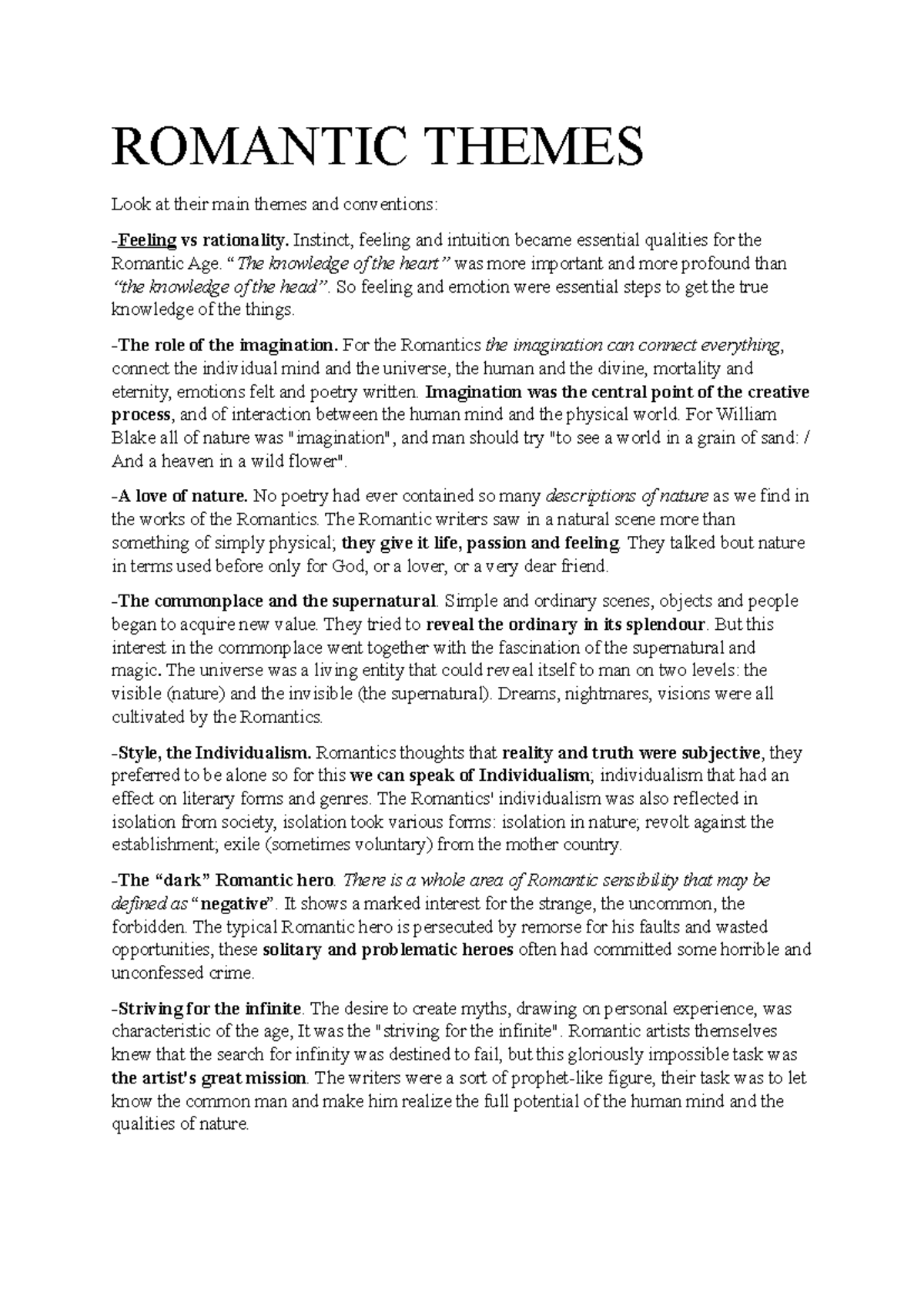 Romantic Themes - ROMANTIC THEMES Look at their main themes and ...