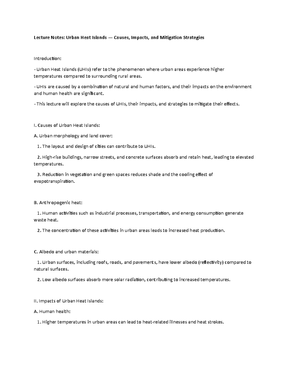 Lecture Notes: Urban Heat Islands — Causes, Impacts, and Mitigation ...
