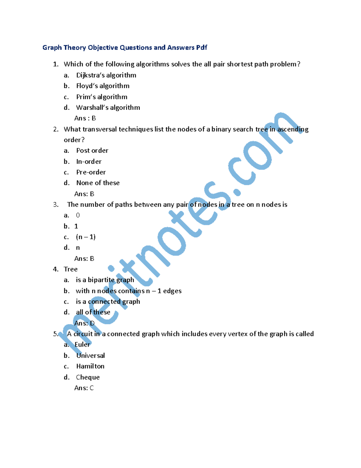 Graph-theory-objective-questions - Graph Theory Objective Questions and ...