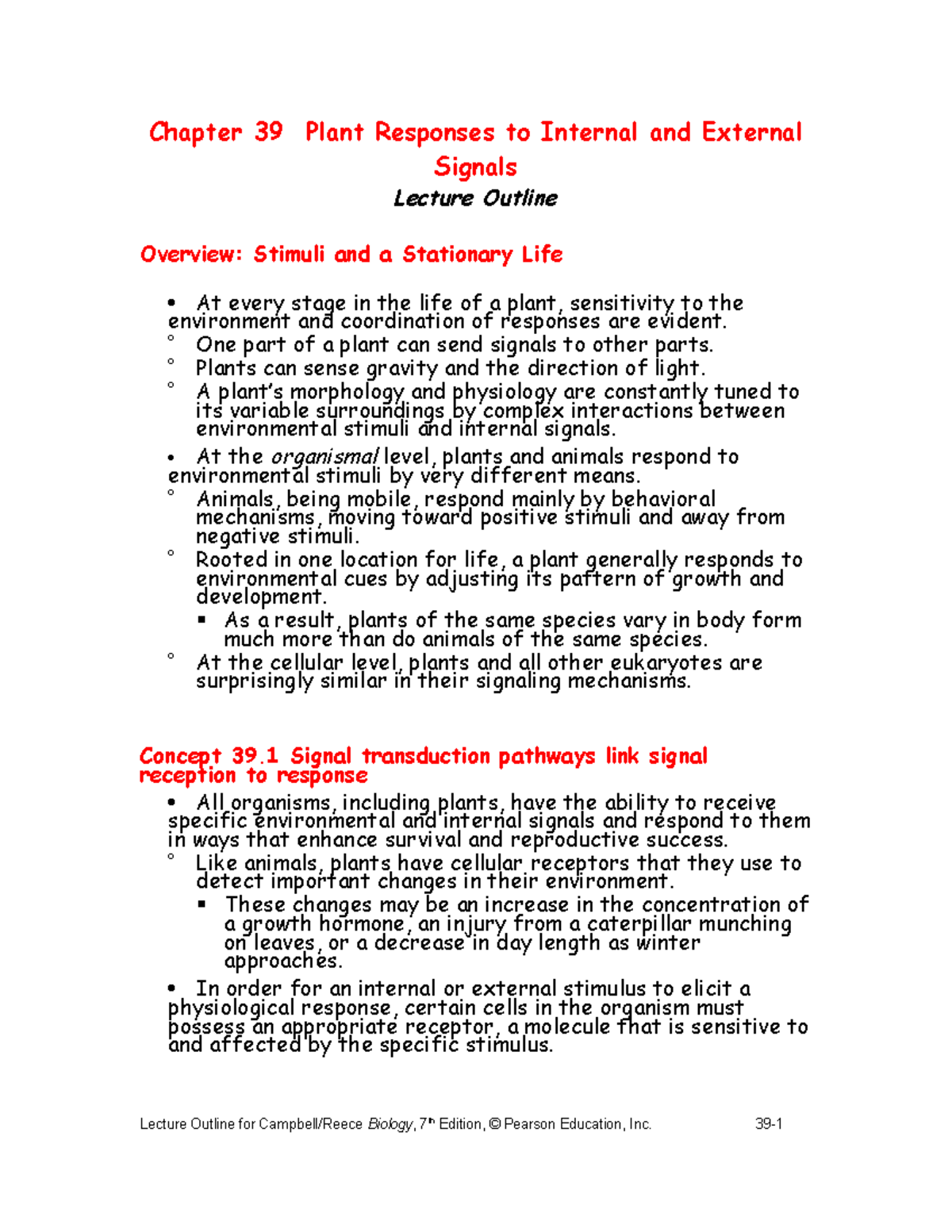Chapter 39 - Plant Responses to Signals - Chapter 39 Plant Responses to ...