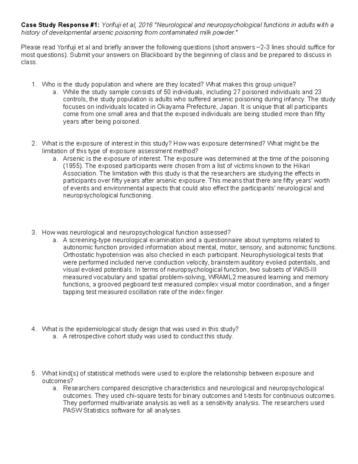 Case Study Response #1 Yorifuji - Case Study Response #1: Yorifuji et ...