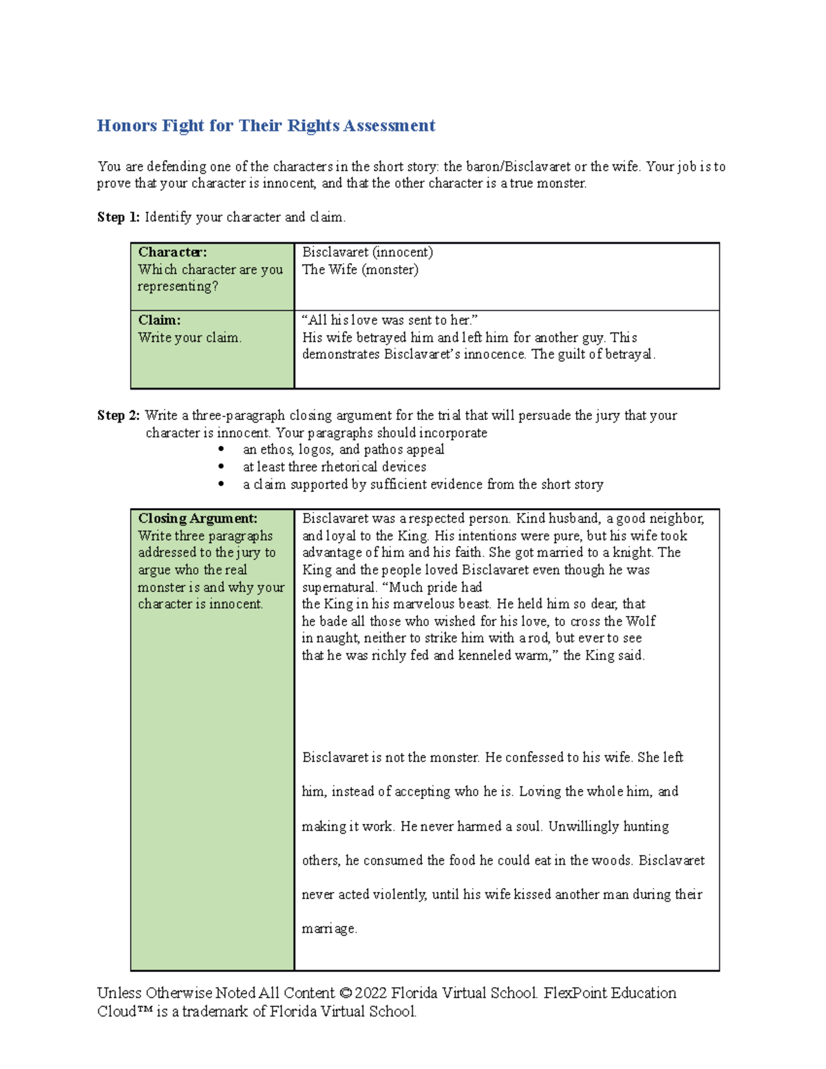 Honors Fight for Their Rights Assessment - Your job is to prove that ...