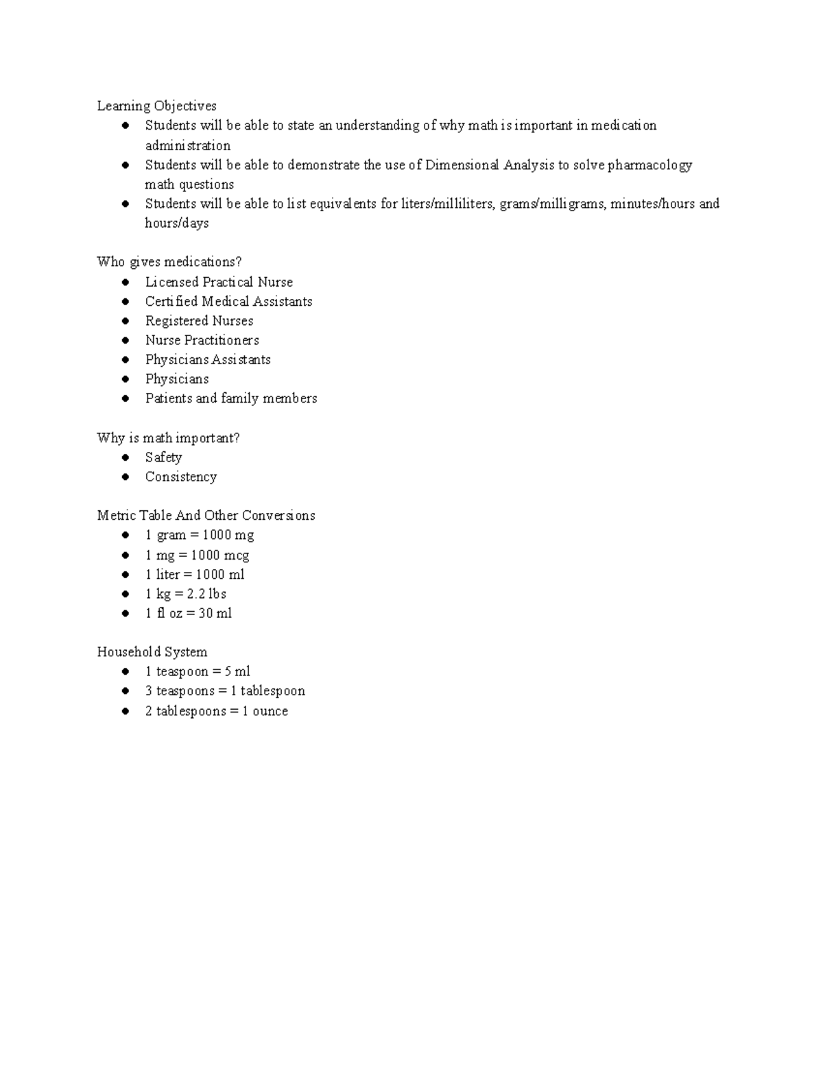 Pharmacology Math - Medical math - Learning Objectives Students will be ...