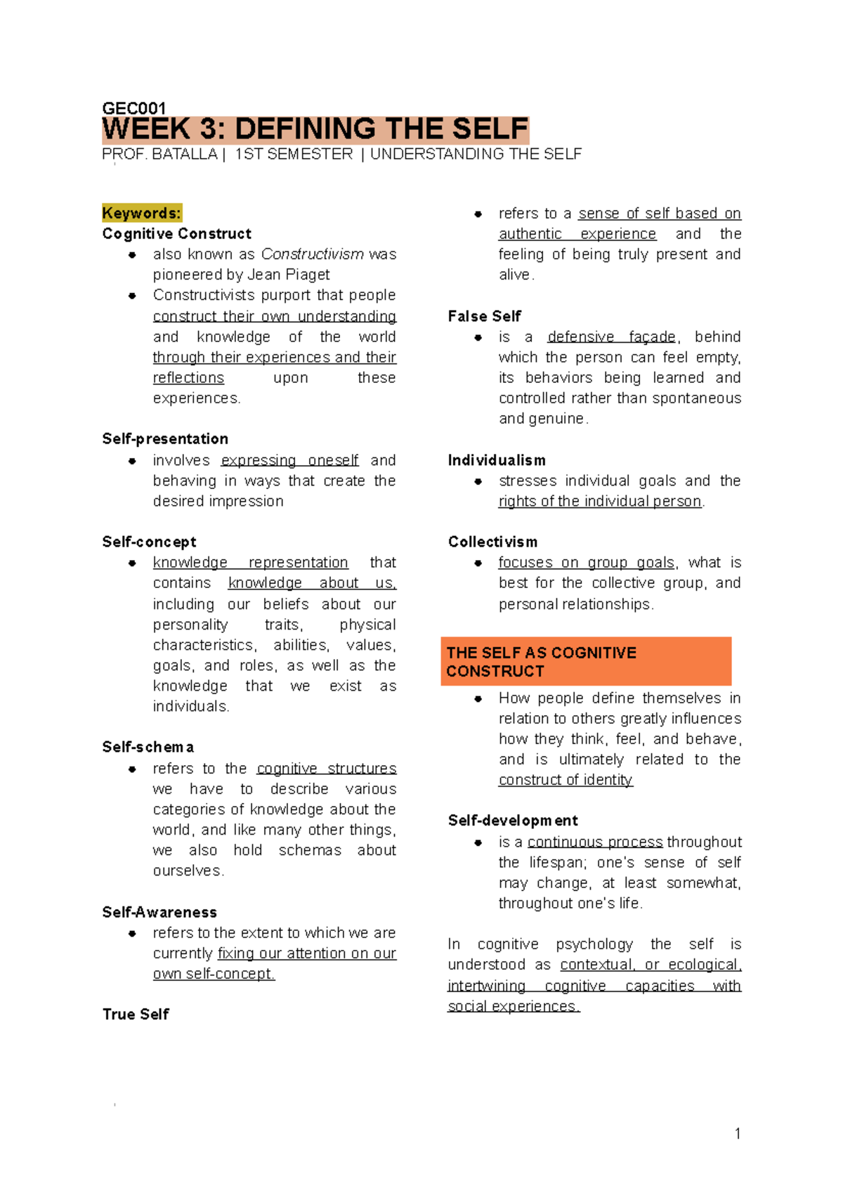 Module 3 Understanding THE SELF - GEC WEEK 3: DEFINING THE SELF PROF ...