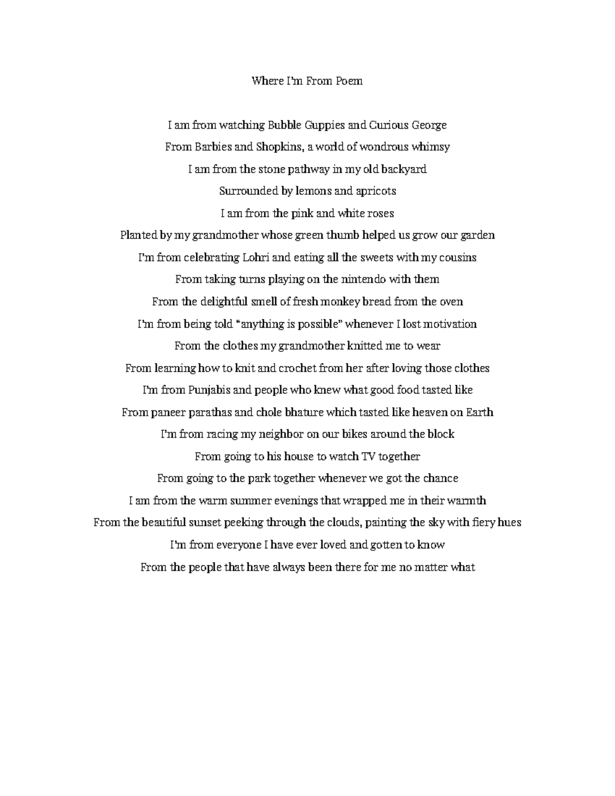 Where I'm From Poem - Where I’m From Poem I am from watching Bubble ...