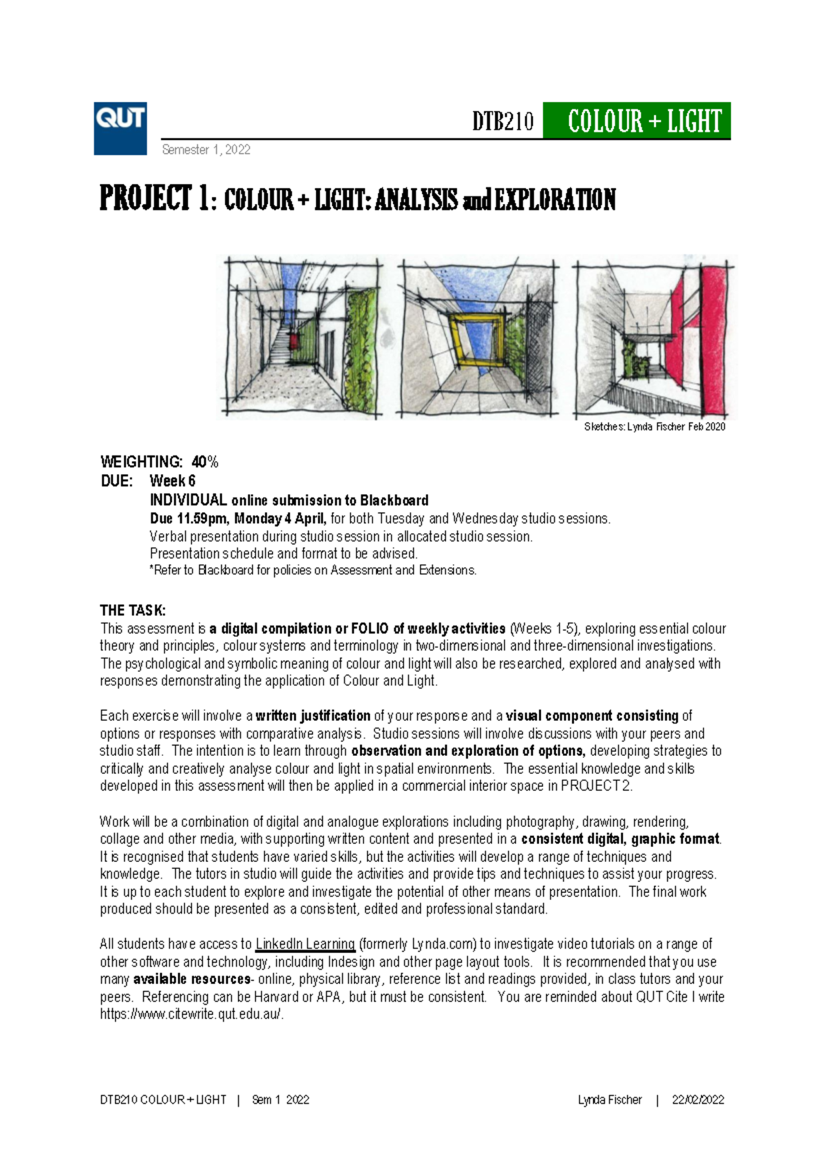 2022 DTB210 Project 1 Brief - DTB210 COLOUR + LIGHT Semester 1, 2022 ...