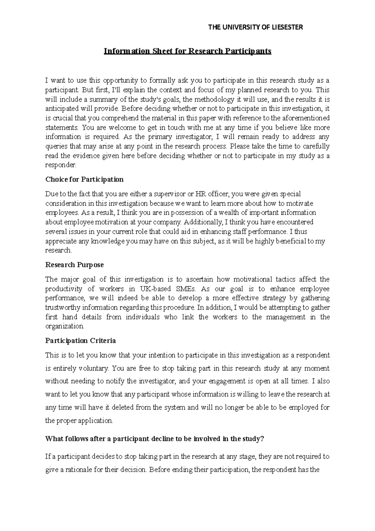 PIS - Materials for revision. - THE UNIVERSITY OF LIESESTER Information ...