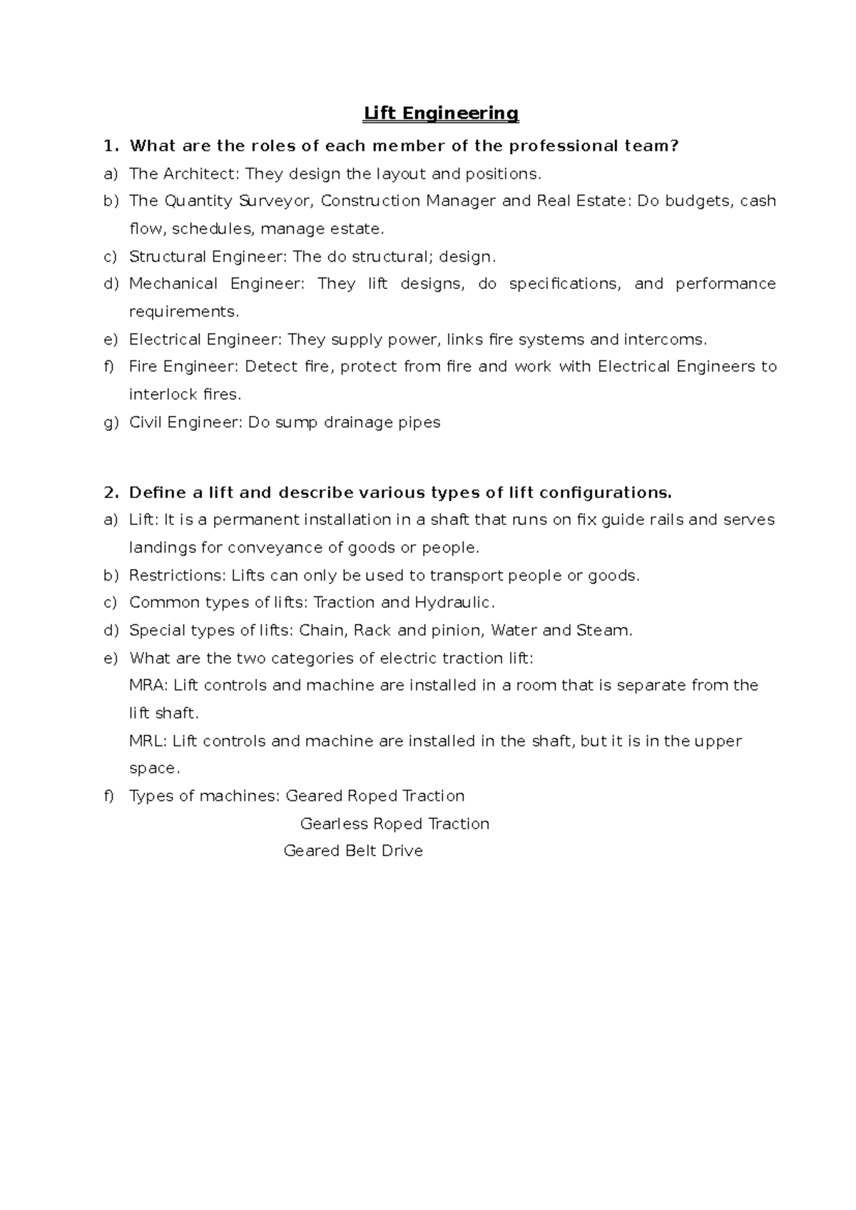 Lift Engineering - Theme 12 - Lift Engineering What are the roles of ...