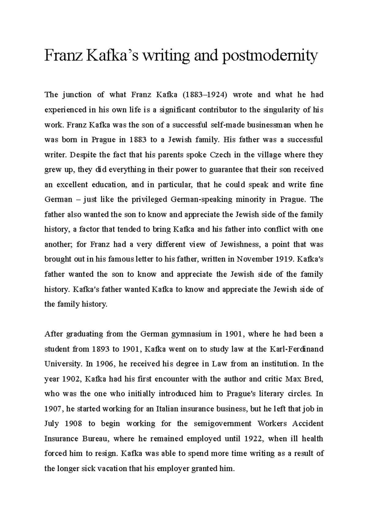 Franz Kafka’s writing and postmodernity - Franz Kafka’s writing and ...