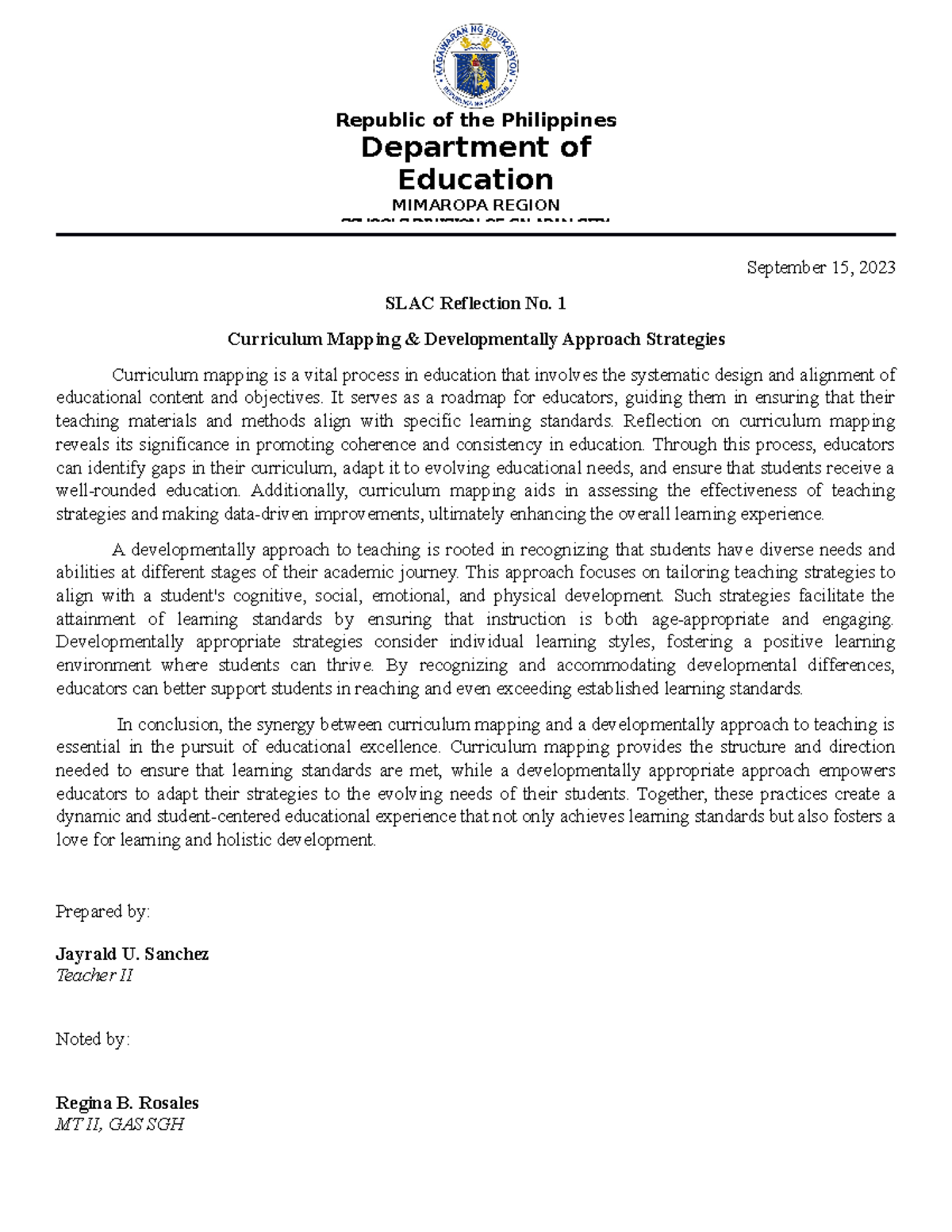 J. Sanchez- Reflection 1 - September 15, 2023 SLAC Reflection No. 1 ...