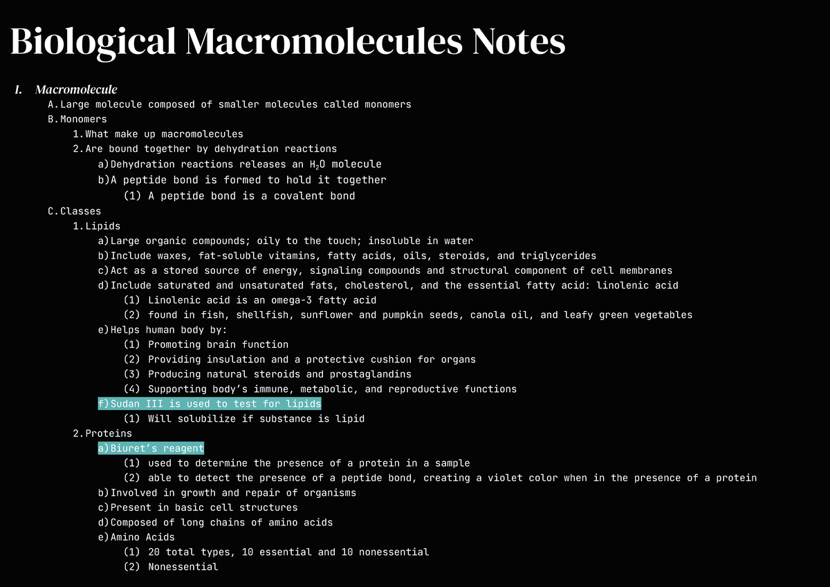 BY101 Lab - Biological Macromolecules Notes - Biological Macromolecules ...
