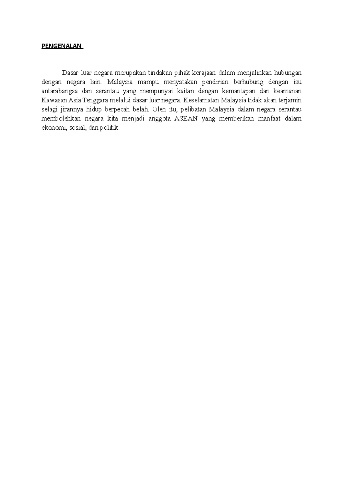 Dasar LUAR Negara - assignment for quiz 2 - PENGENALAN Dasar luar ...