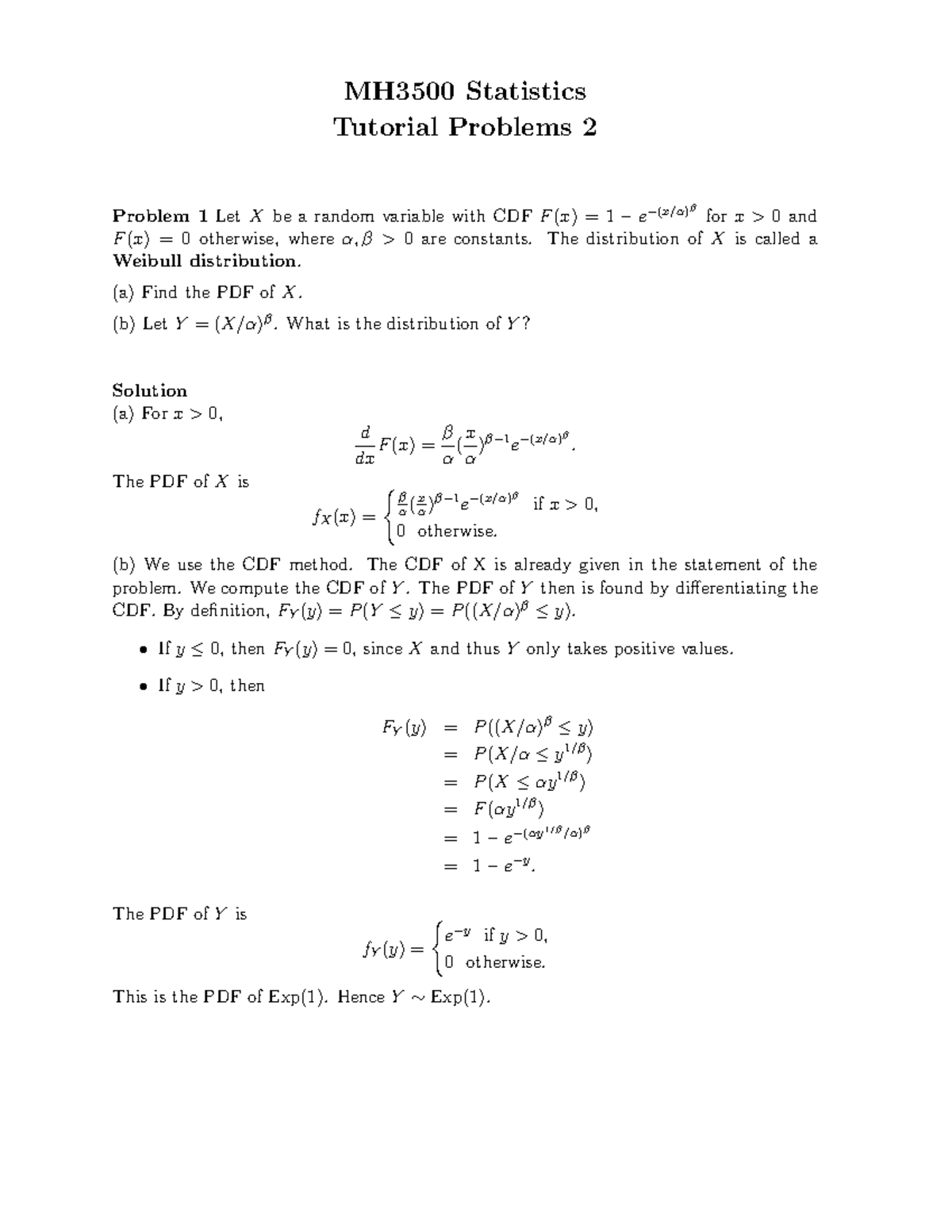 Tutorial 2 Solutions MH3500 Notes - MH3500 Statistics Tutorial Problems ...
