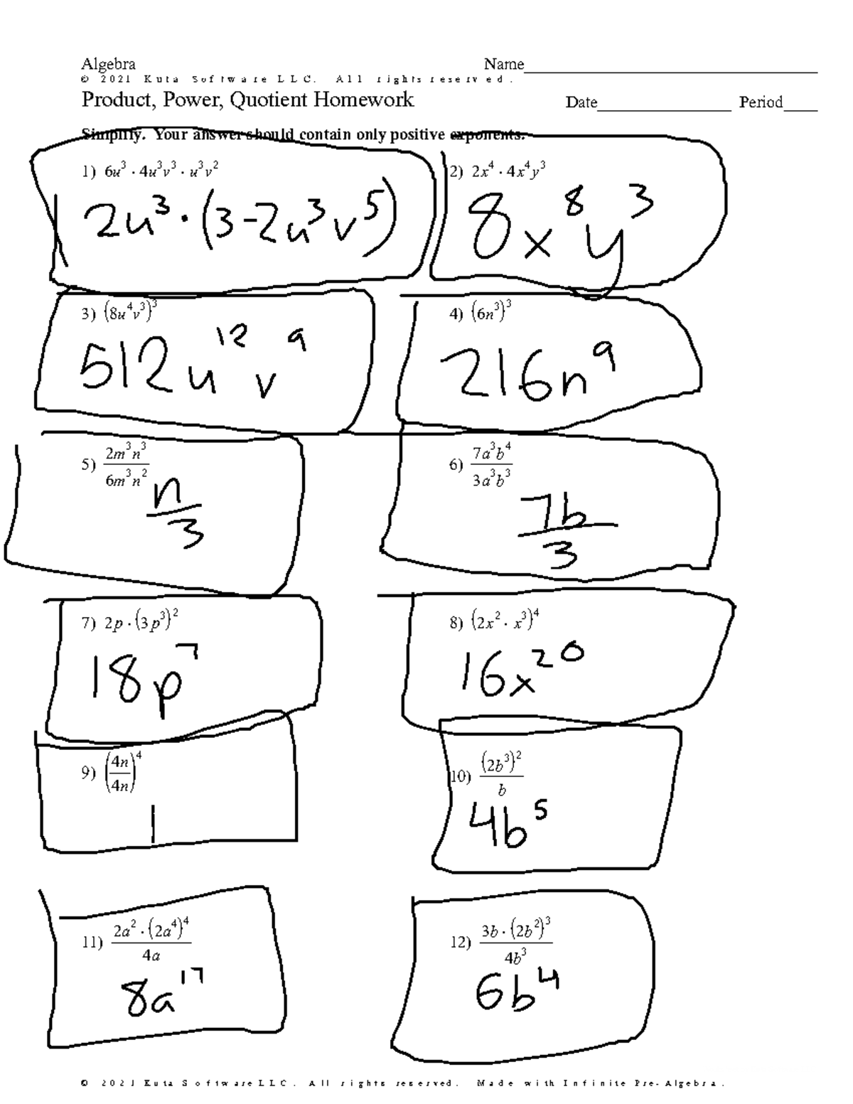 - Algebra - Product, Power, Quotient Homework - ©X B 2 b 0 B 2 D 1 i ...