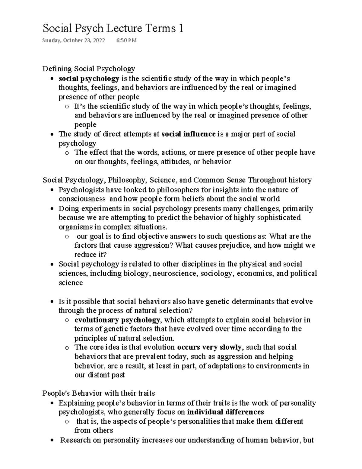 Social Psych Lecture 1 - Teacher Christopher Mazurek - Defining Social ...