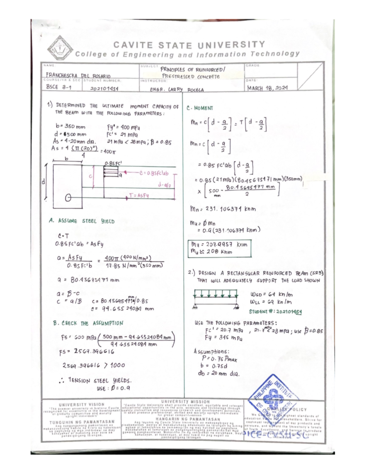 RCD 1 - Rcd - CAVITE STATE UNIVERSITY College of Engineering and ...
