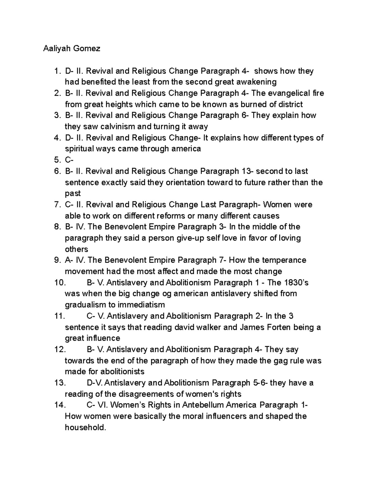 Chapter 10 Questions - Aaliyah Gomez D- II. Revival and Religious ...