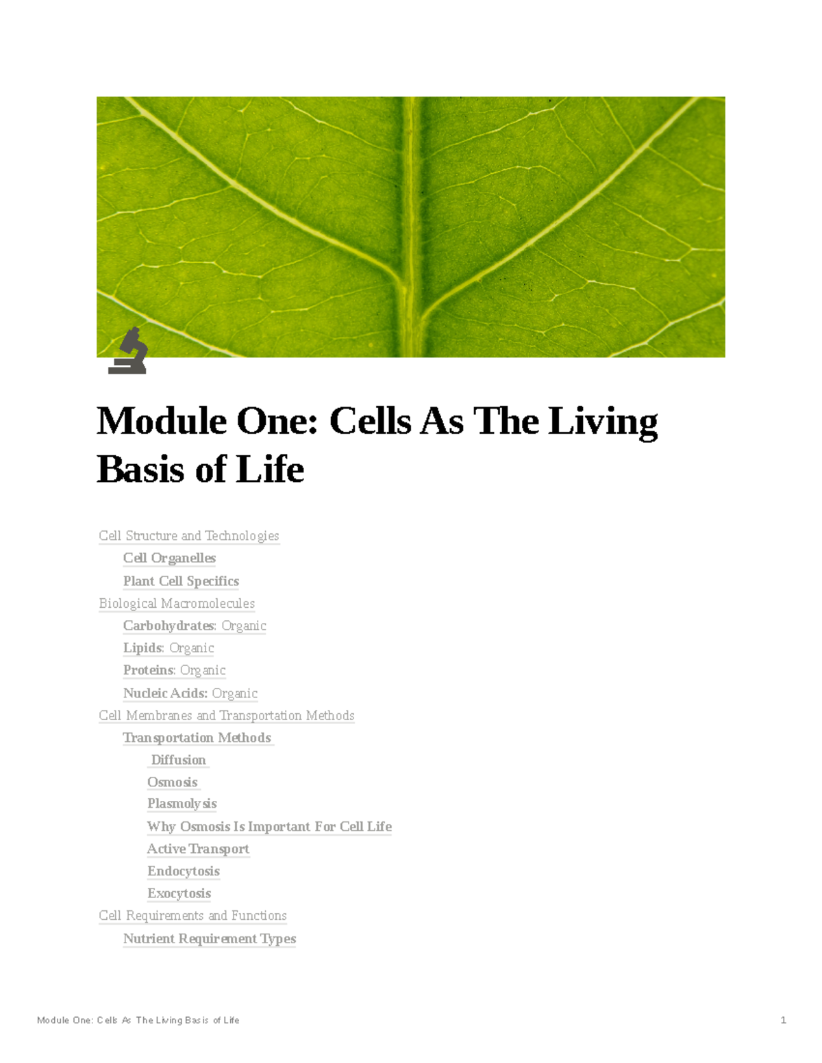 Module One Cells As The Living Basis of Life - Module One: Cells As The ...