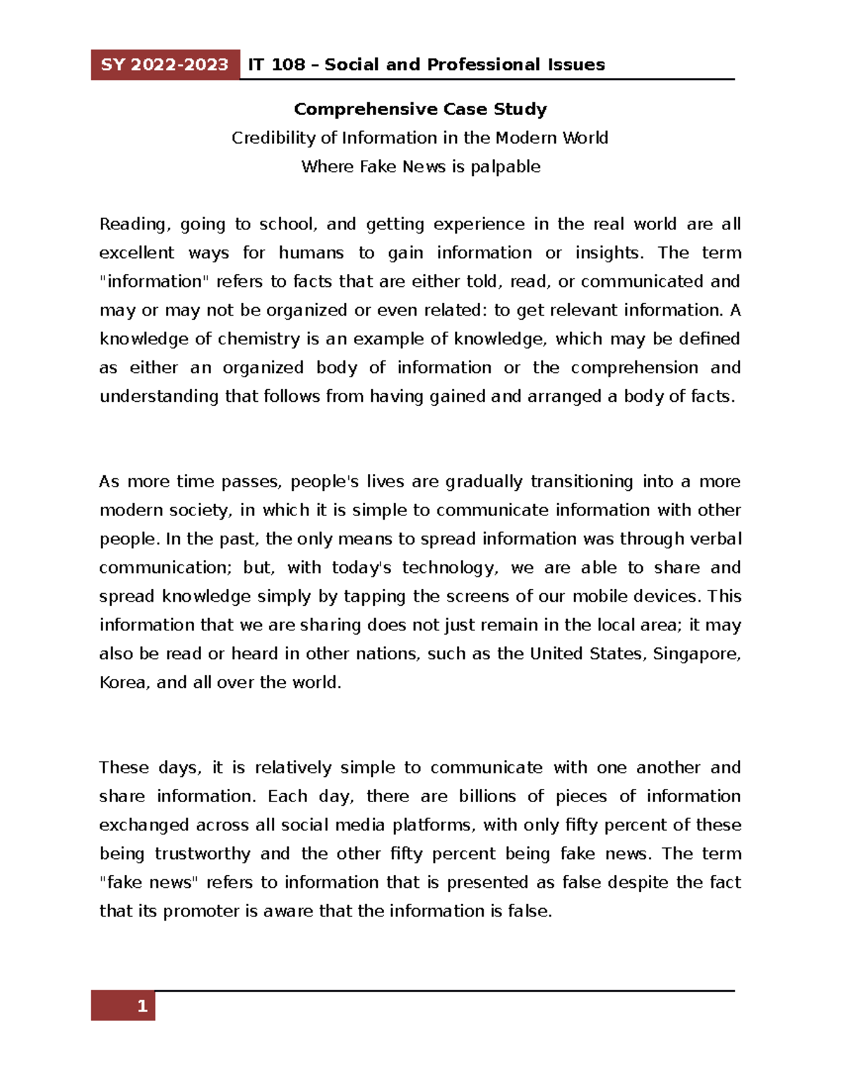 Comprehensive Case Study IT 108 - Comprehensive Case Study Credibility ...