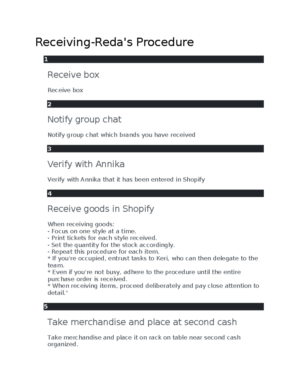 Receiving-Reda's procedures - Receiving-Reda's Procedure 1 Receive box ...