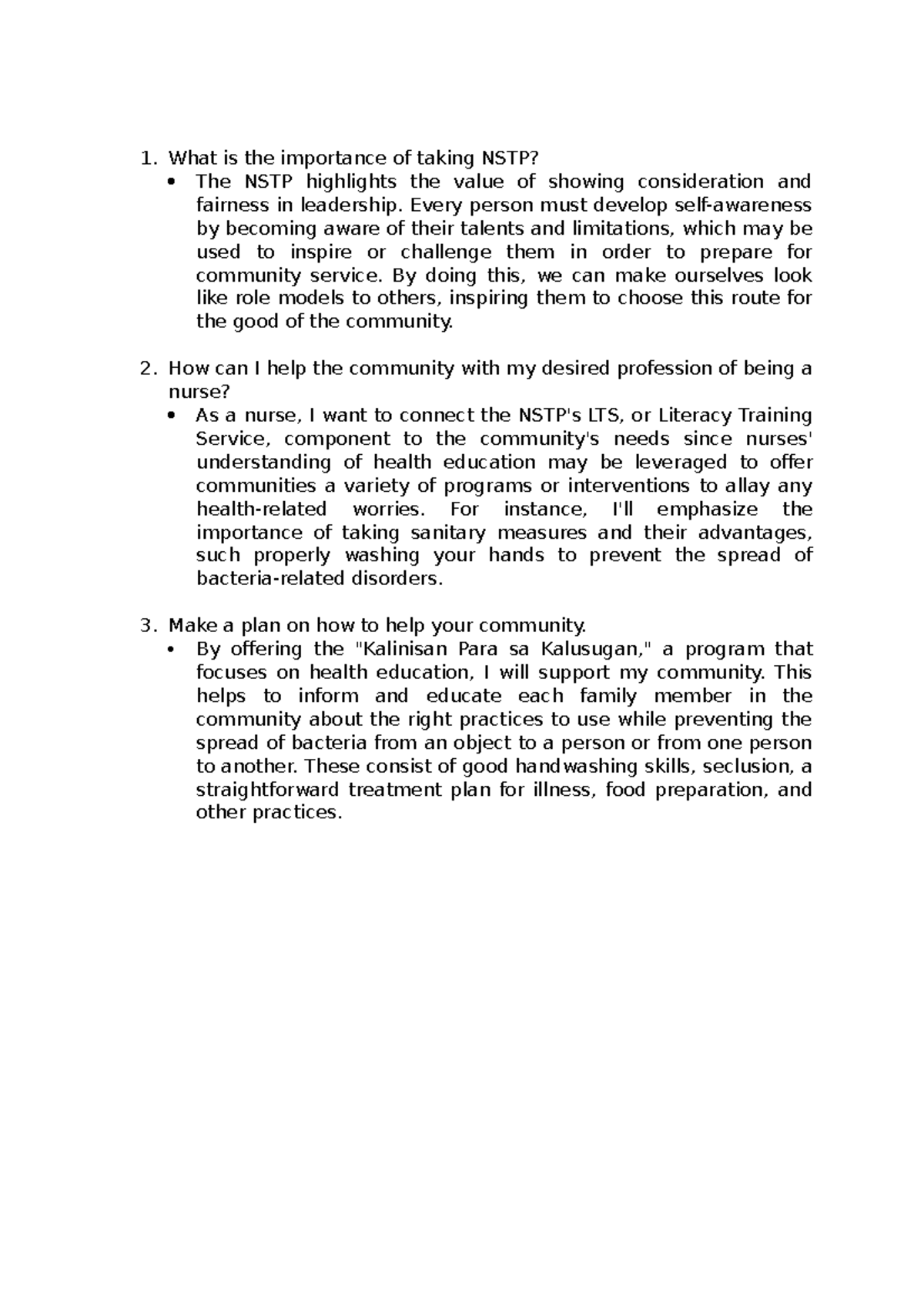 Activity 2 - What is the importance of taking NSTP? The NSTP highlights ...