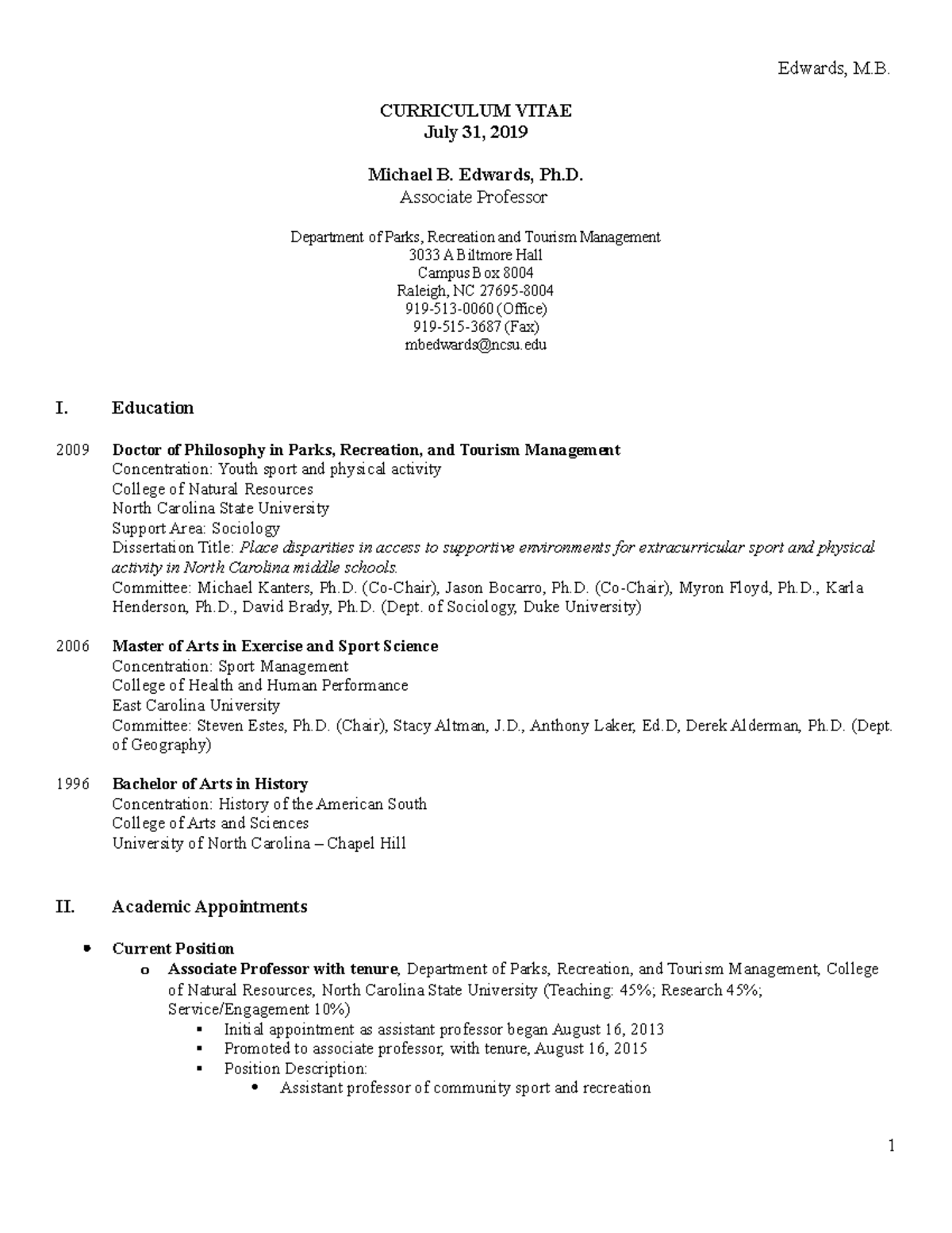 Edwards CV 073119 - 1554 chem log5 - CURRICULUM VITAE July 31, 2019 ...
