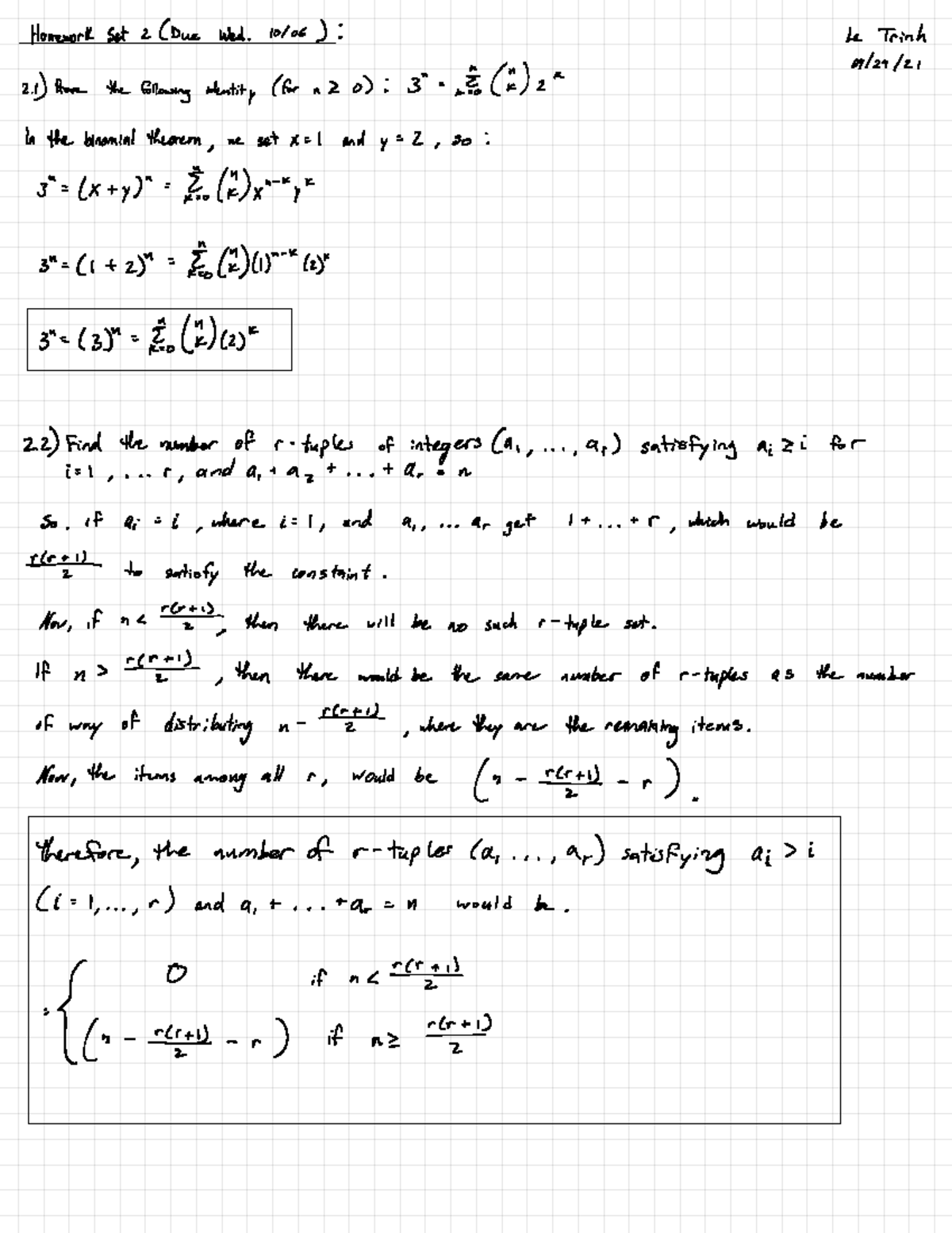 Homework Set 2 - Homework set 2 ( Due wed . 10106 ) : Le Tr i n h 09/29 ...
