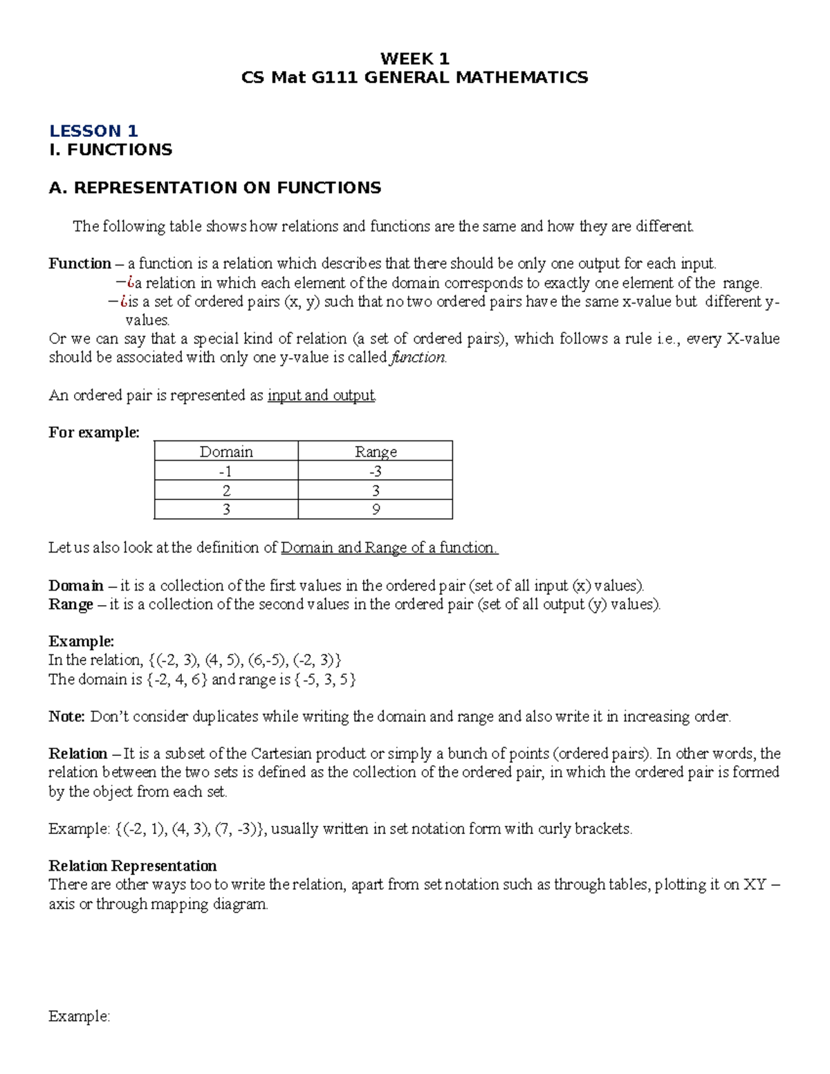 Gen Math Additional Handouts Week 1 - WEEK 1 CS Mat G111 GENERAL ...