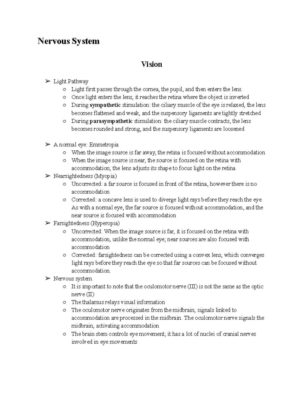 Nervous system after midterm-1 - Nervous System Vision Light Pathway ...