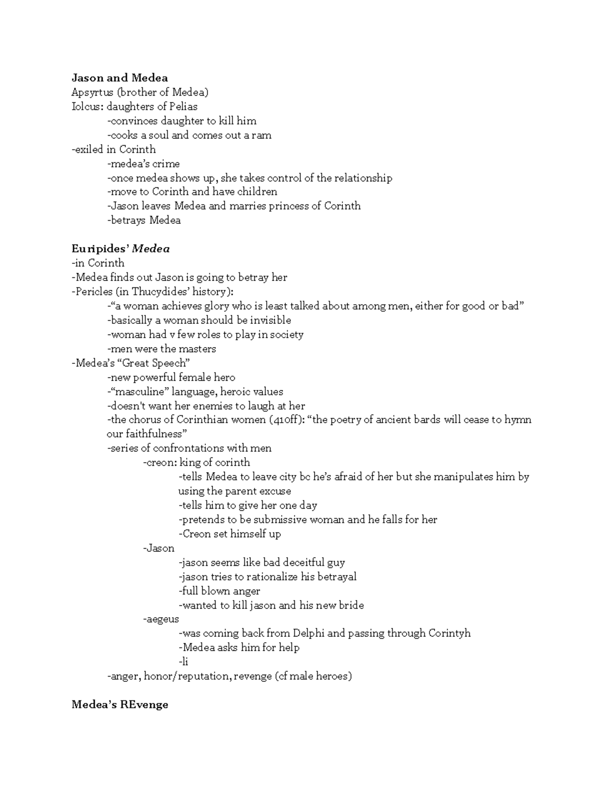 11/19 Lecture Notes - Jason and Medea Apsyrtus (brother of Medea ...