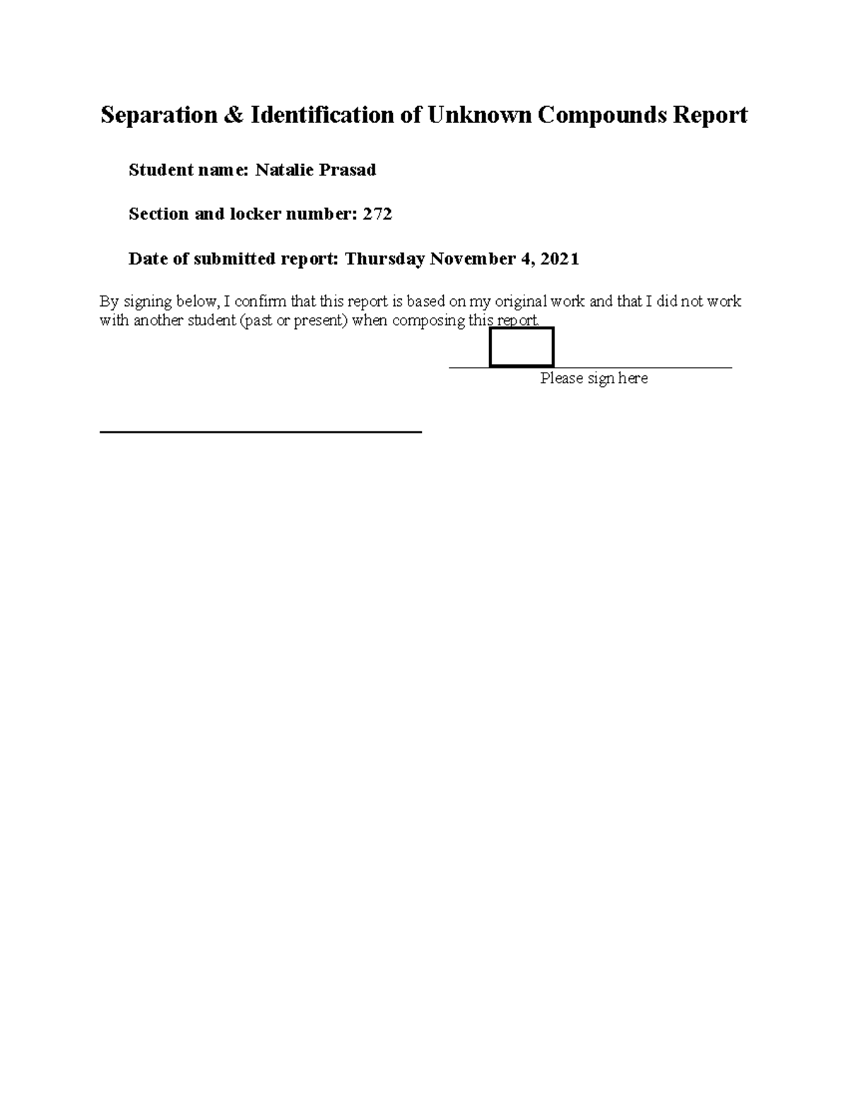 Experiment 3 Lab Report - Separation & Identification of Unknown ...