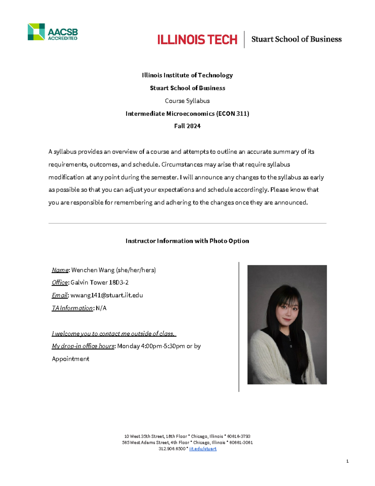 Stuart Syllabus ECON 311 Fall24 - Illinois Institute of Technology ...