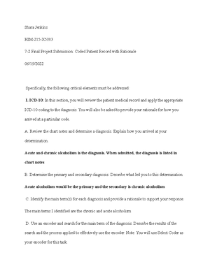 Him215 module five worksheet Shara Jenkins - HIM 215 Module Five ...