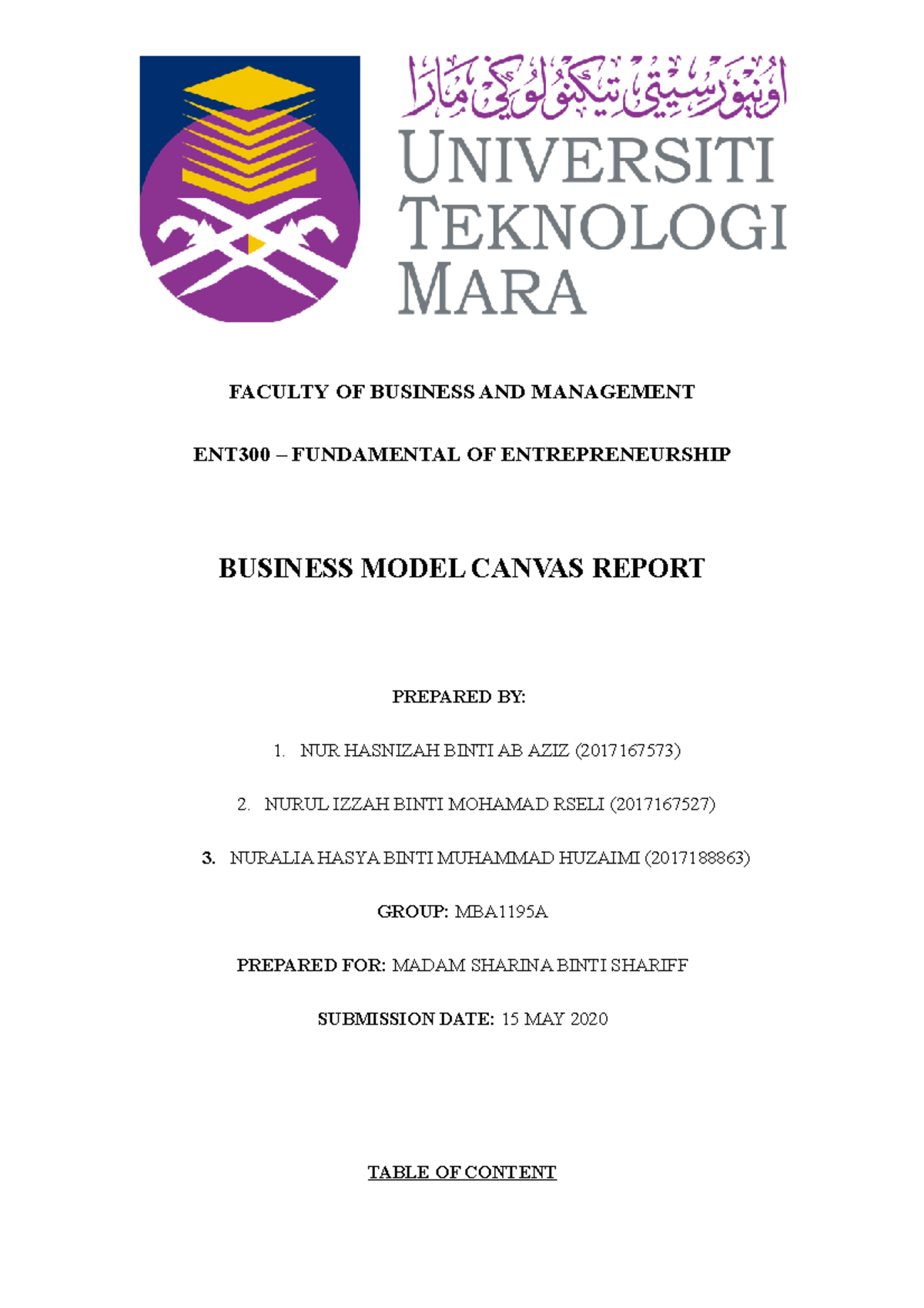BMC - BMC - FACULTY OF BUSINESS AND MANAGEMENT ENT300 – FUNDAMENTAL OF ...