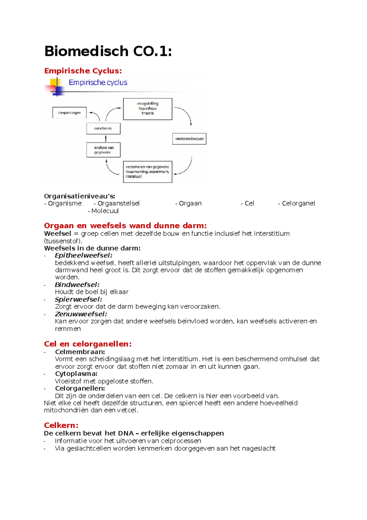 Biomedisch - Aantekeningen, college 1 - (jaar 1), les 1 - Biomedisch CO ...
